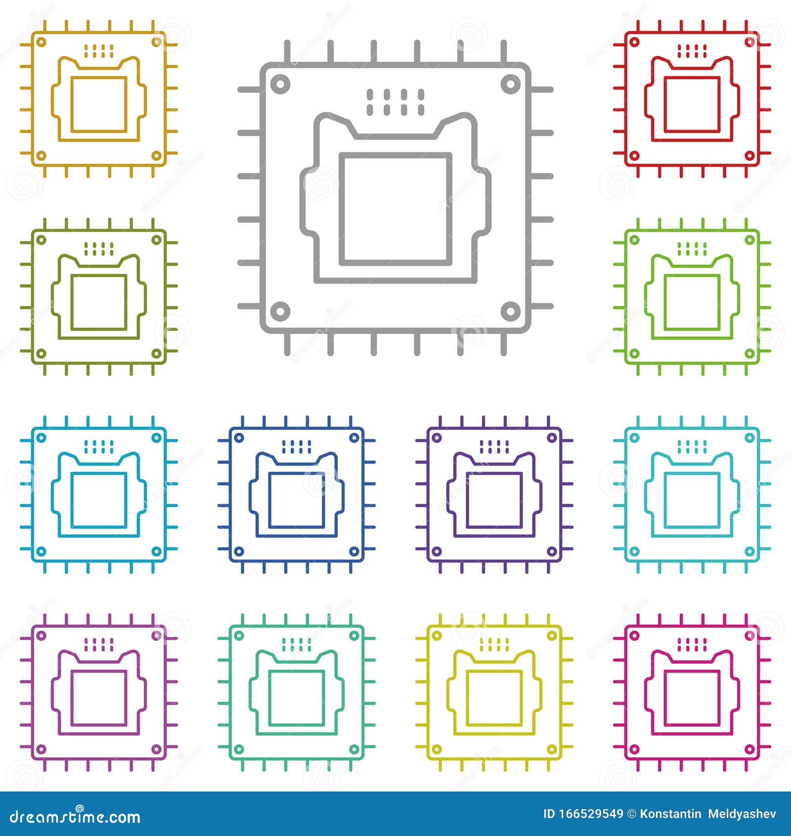 Hardware Processor Chip Multi Color Icon Simple Thin Line Outline