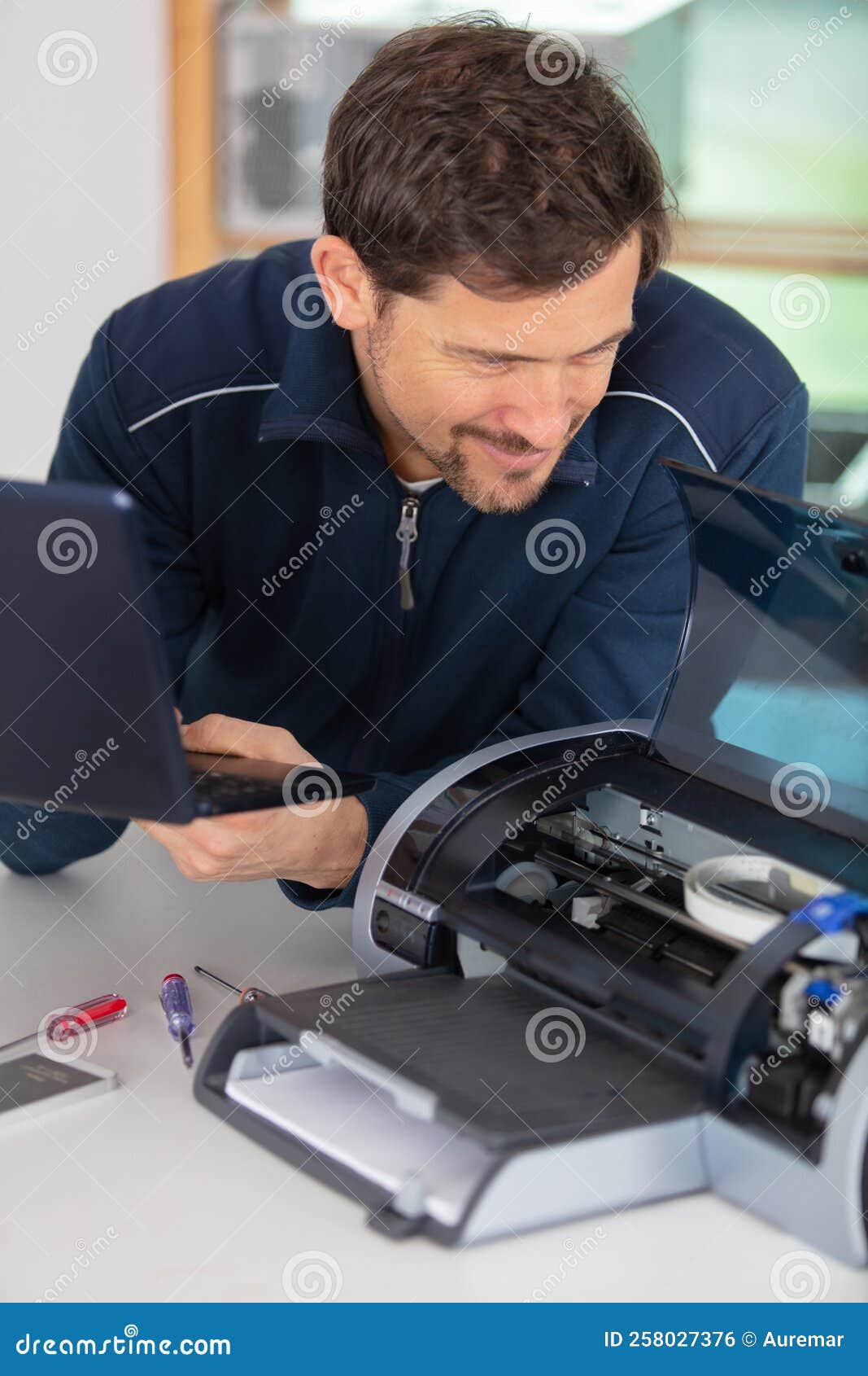 Hardware Repairman Repairing Broken Printer Stock Photo - Image of ...