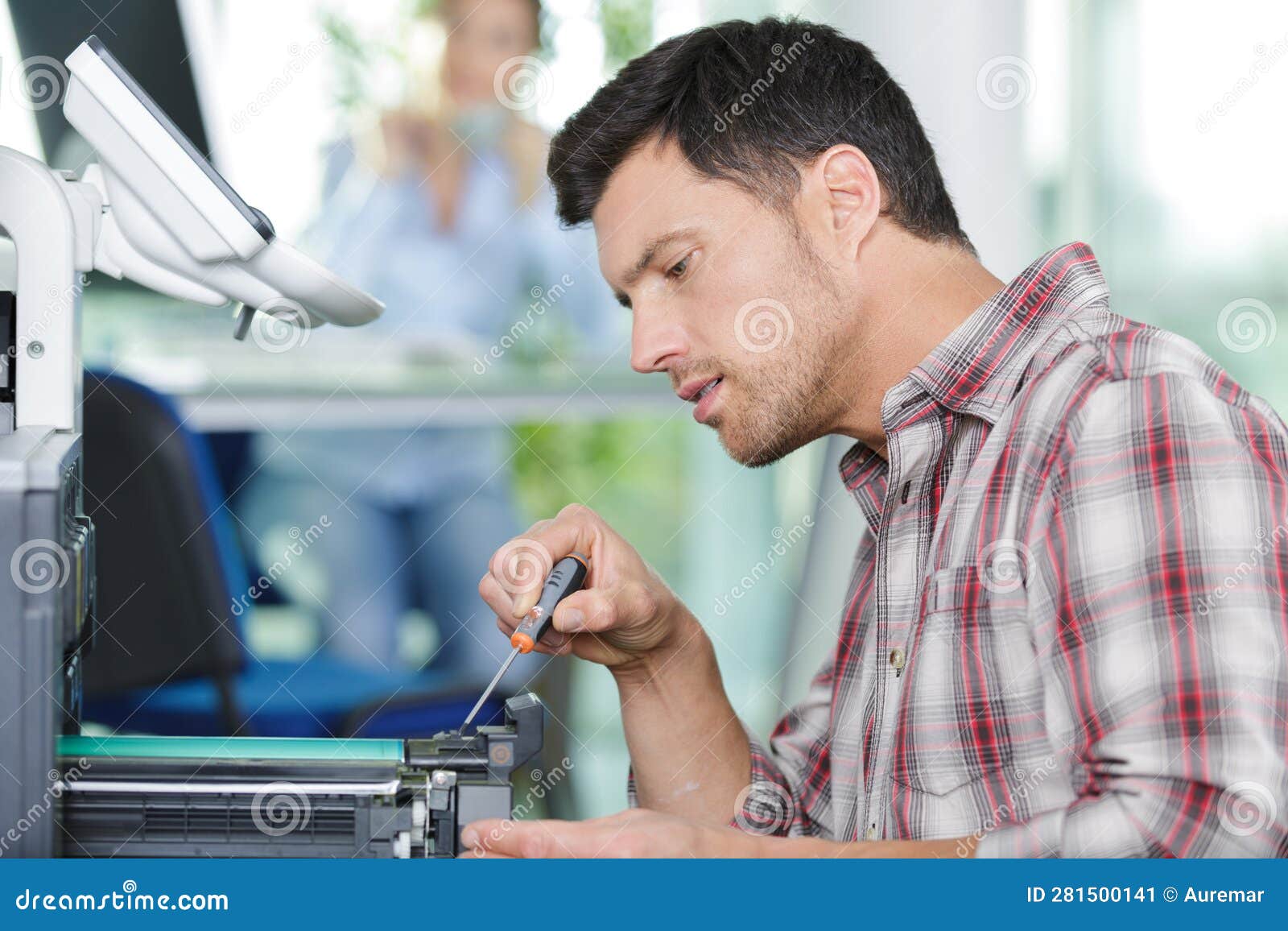 Hardware Repairman Repairing Broken Printer Fax Machine Stock Image ...