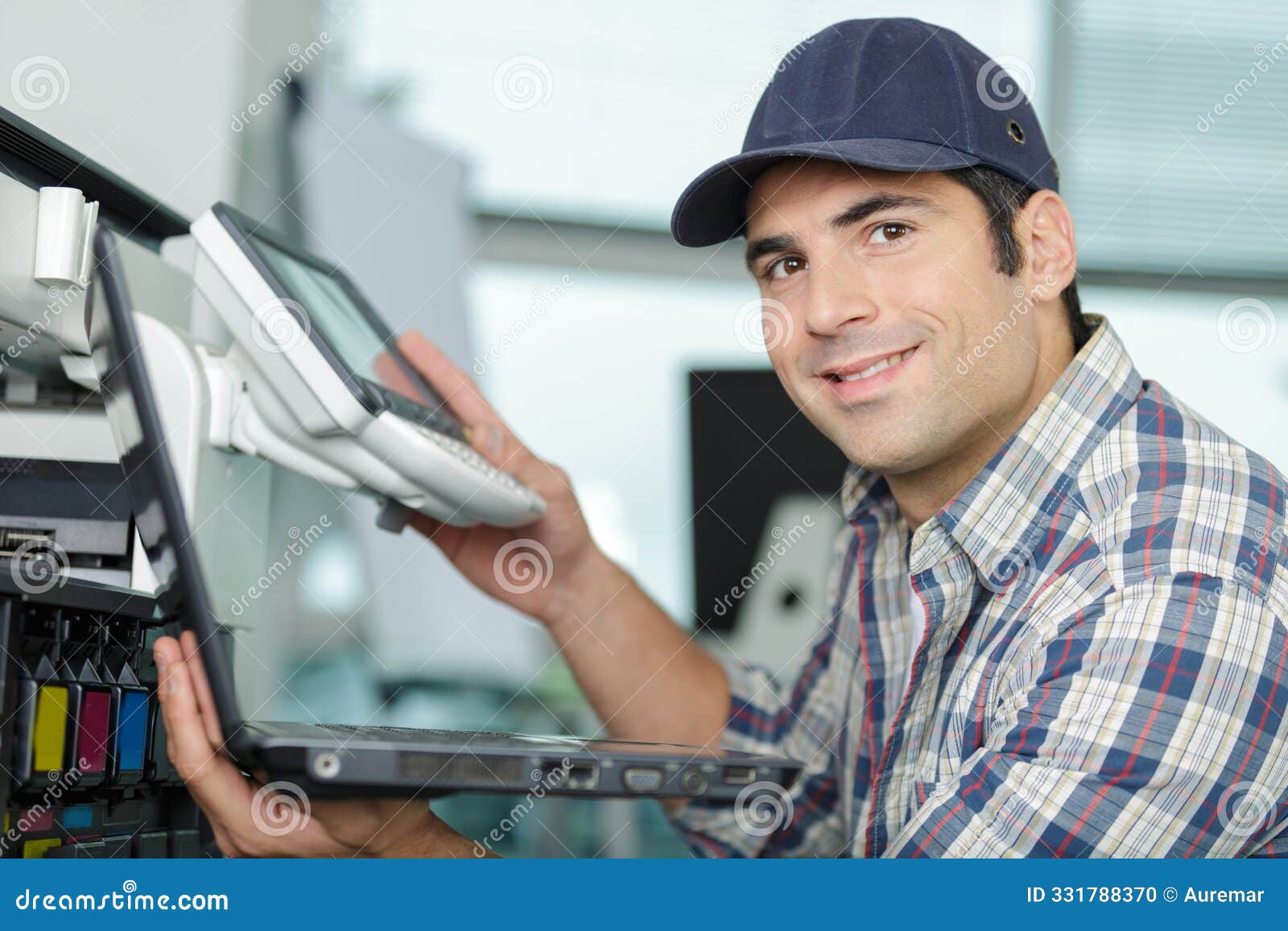 Hardware Repairman Repairing Broken Printer Fax Machine Stock Photo ...