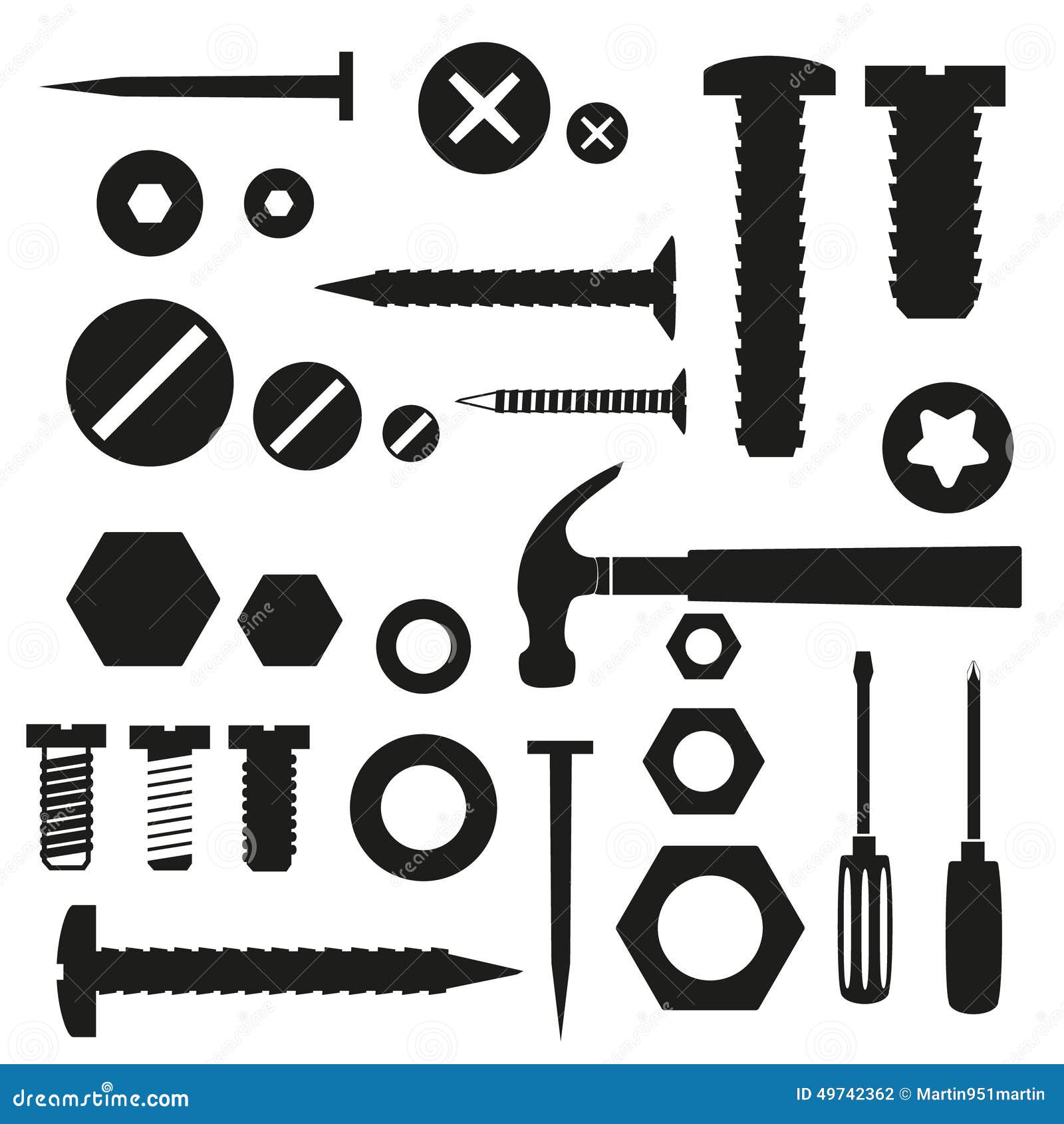 Hardware Screws And Nails With Tools Symbols Stock Vector - Image: 49742362