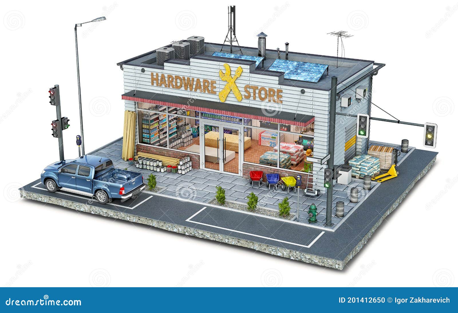 Hardware Store Building and Surrounding Area on a Piece of Ground Stock ...