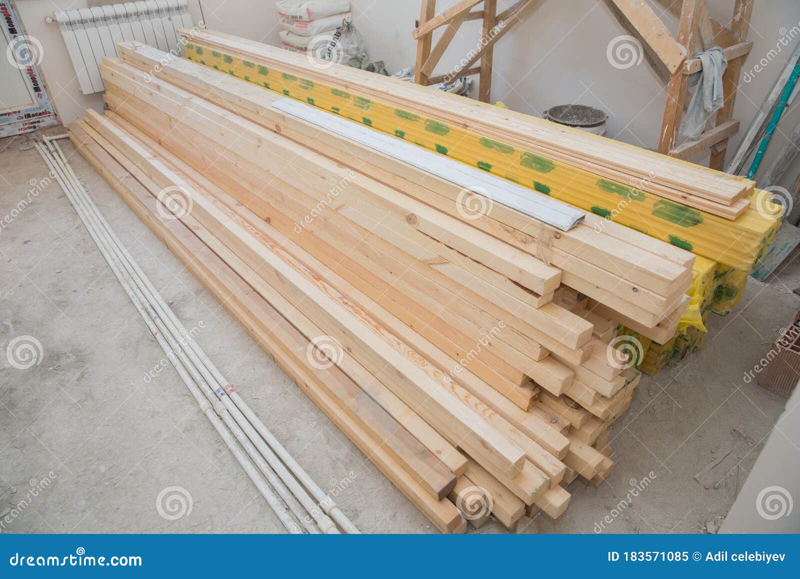 Timber Industry Objects. Finished Wood Beams or Plank at a Warehouse ...