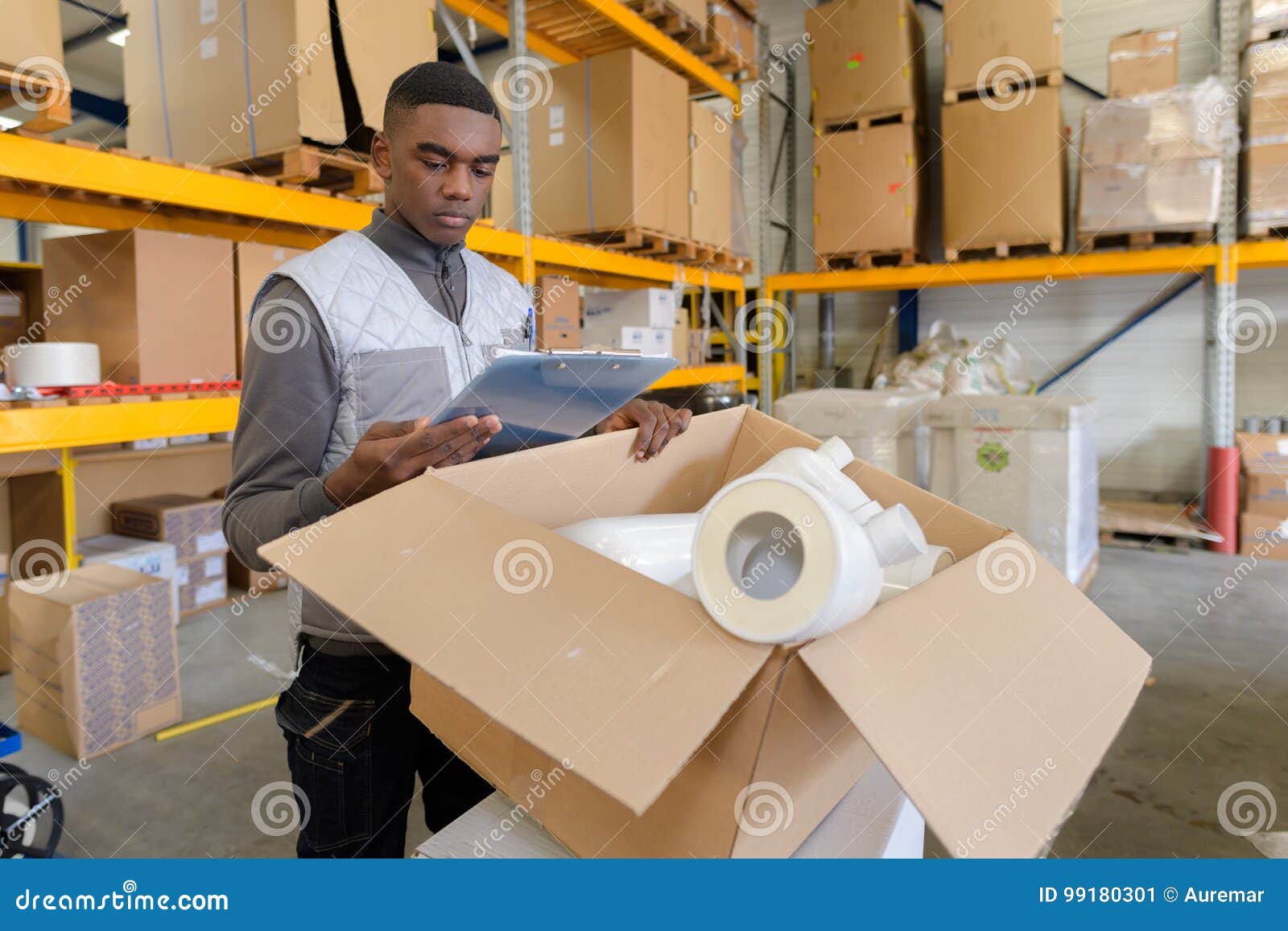 Hardware Store Worker Checking Supplies in Warehouse Stock Image ...