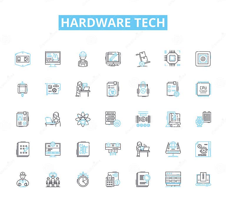 Hardware Tech Linear Icons Set Processor Motherboard Graphics Display Storage Memory