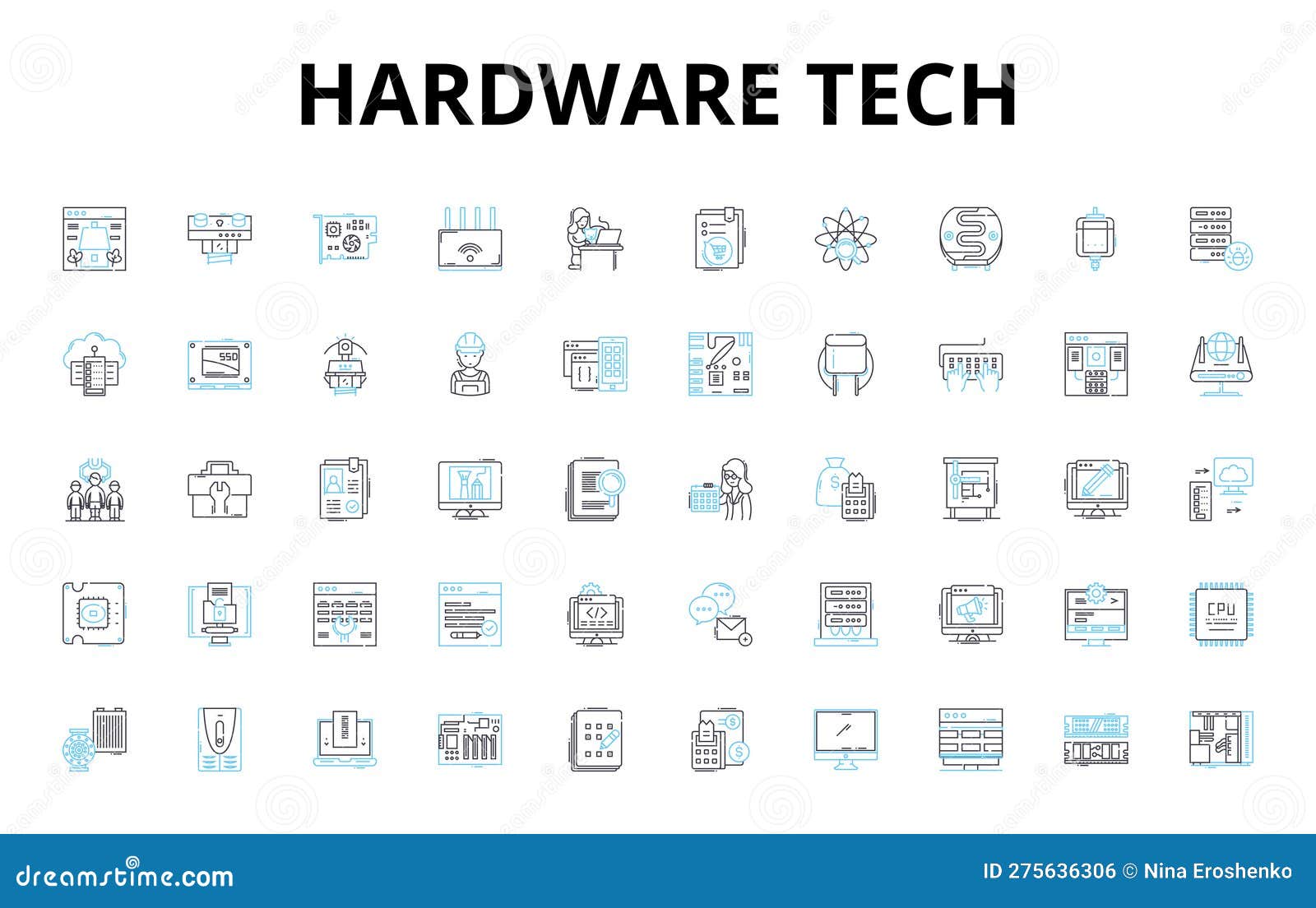 Hardware Tech Linear Icons Set Processor Motherboard Graphics Display Storage Memory