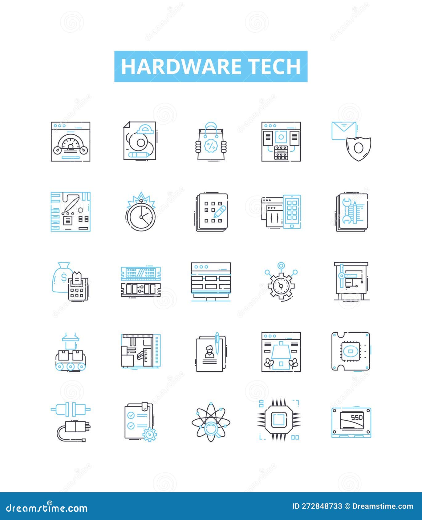 Hardware Tech Vector Line Icons Set. Hardware, Technology, Devices ...