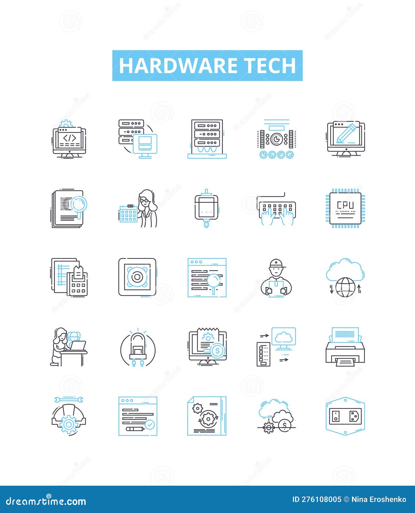 Hardware Tech Vector Line Icons Set. Hardware, Technology, Devices ...