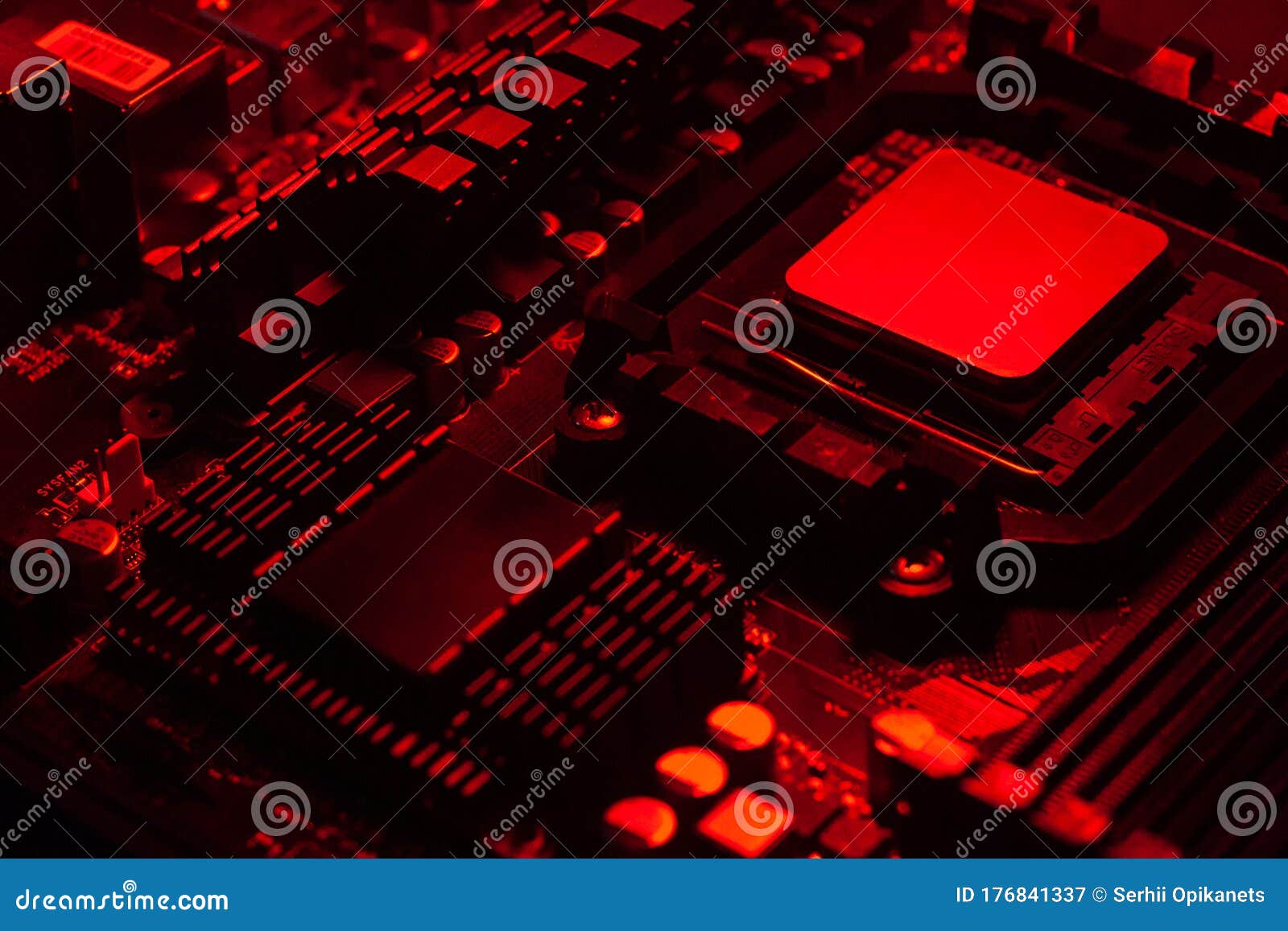 Hardware Technology Concept In Red Light. Motherboard In Red Light ...
