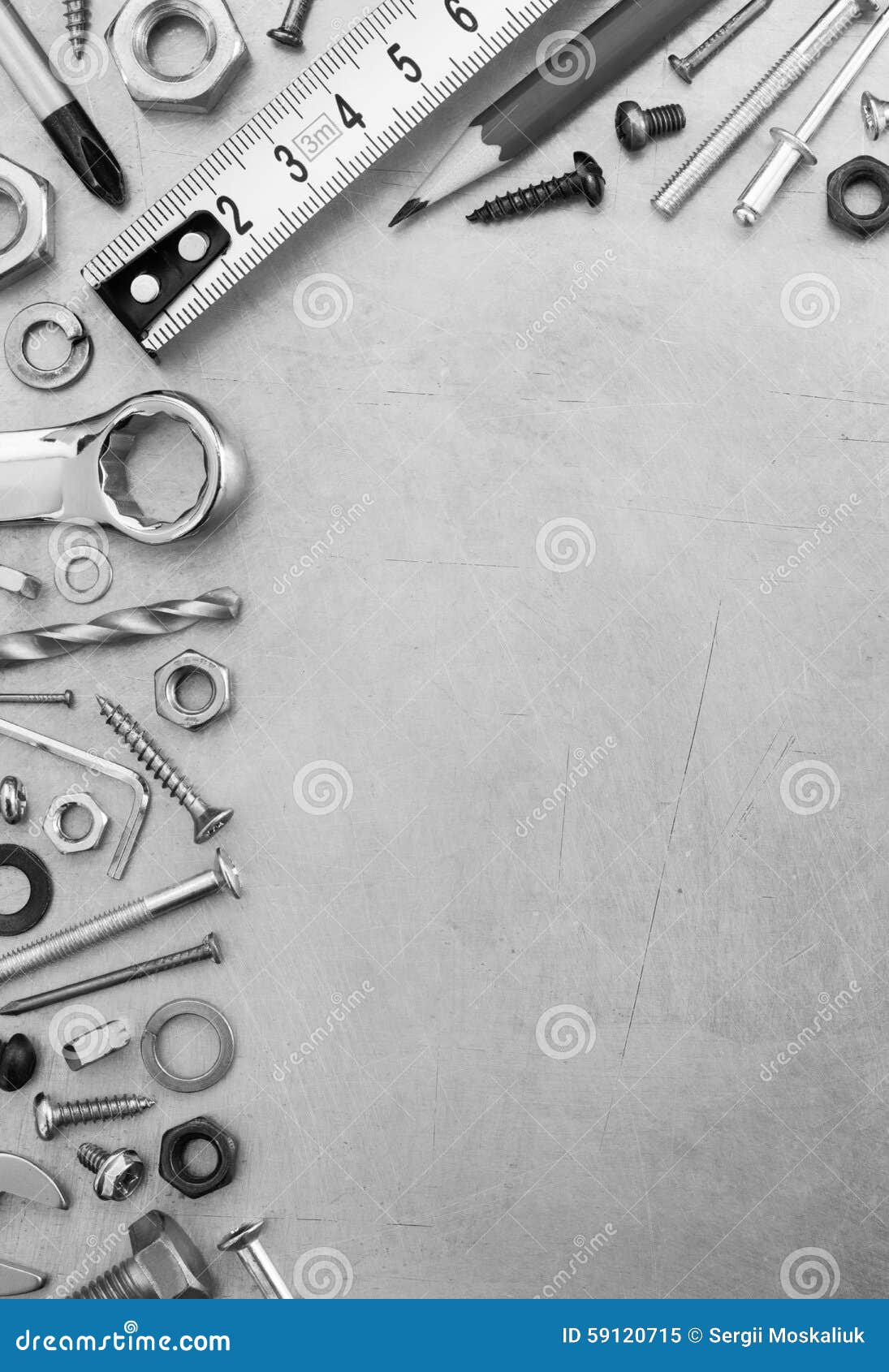 Hardware Tools at Metal Background Stock Image - Image of space, drill ...