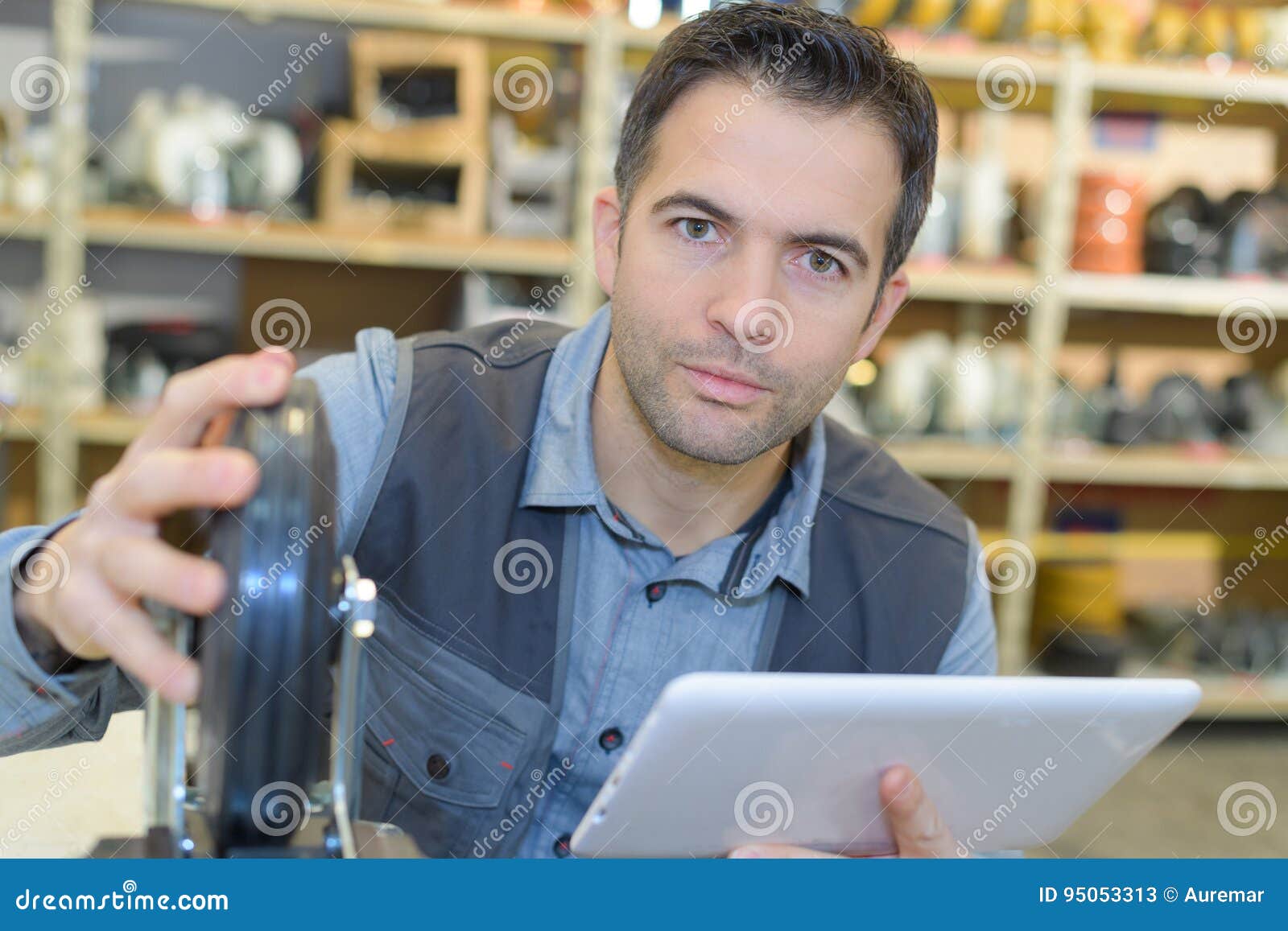 Hardware Worker Scanning Toolbox Royalty-Free Stock Photo ...