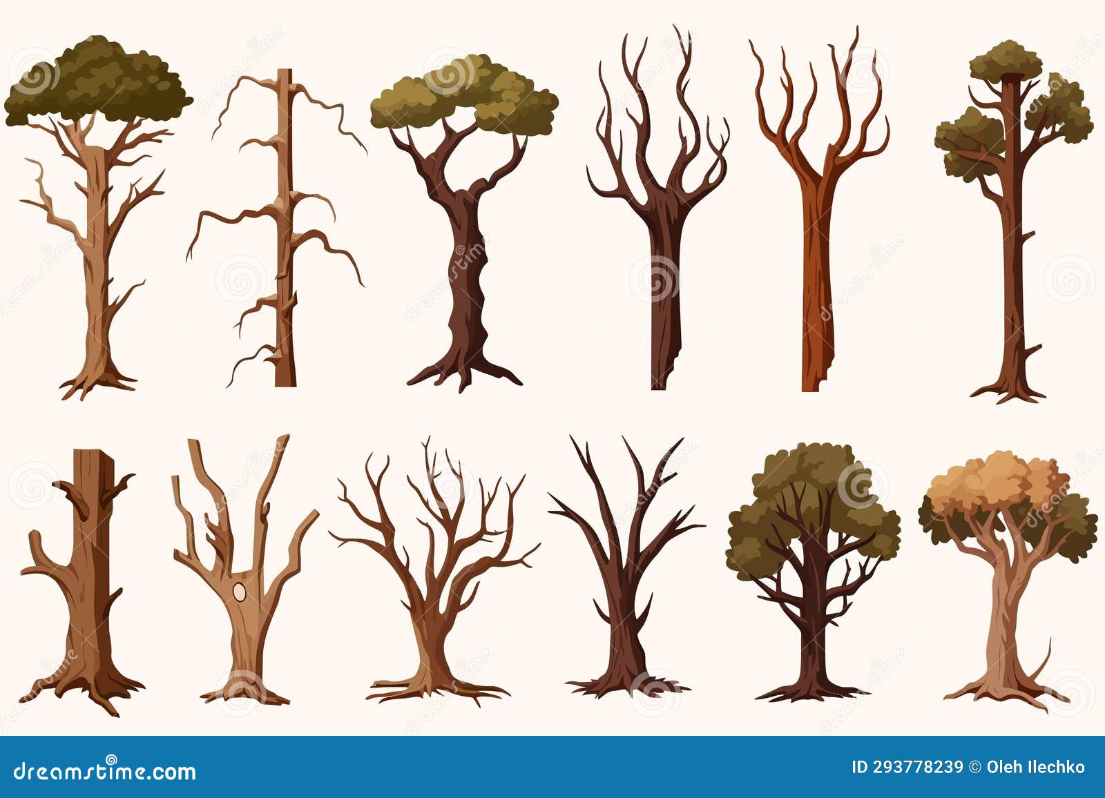 Hardwood Trees Stub Set Vector Flat Isolated Illustration Stock Vector ...