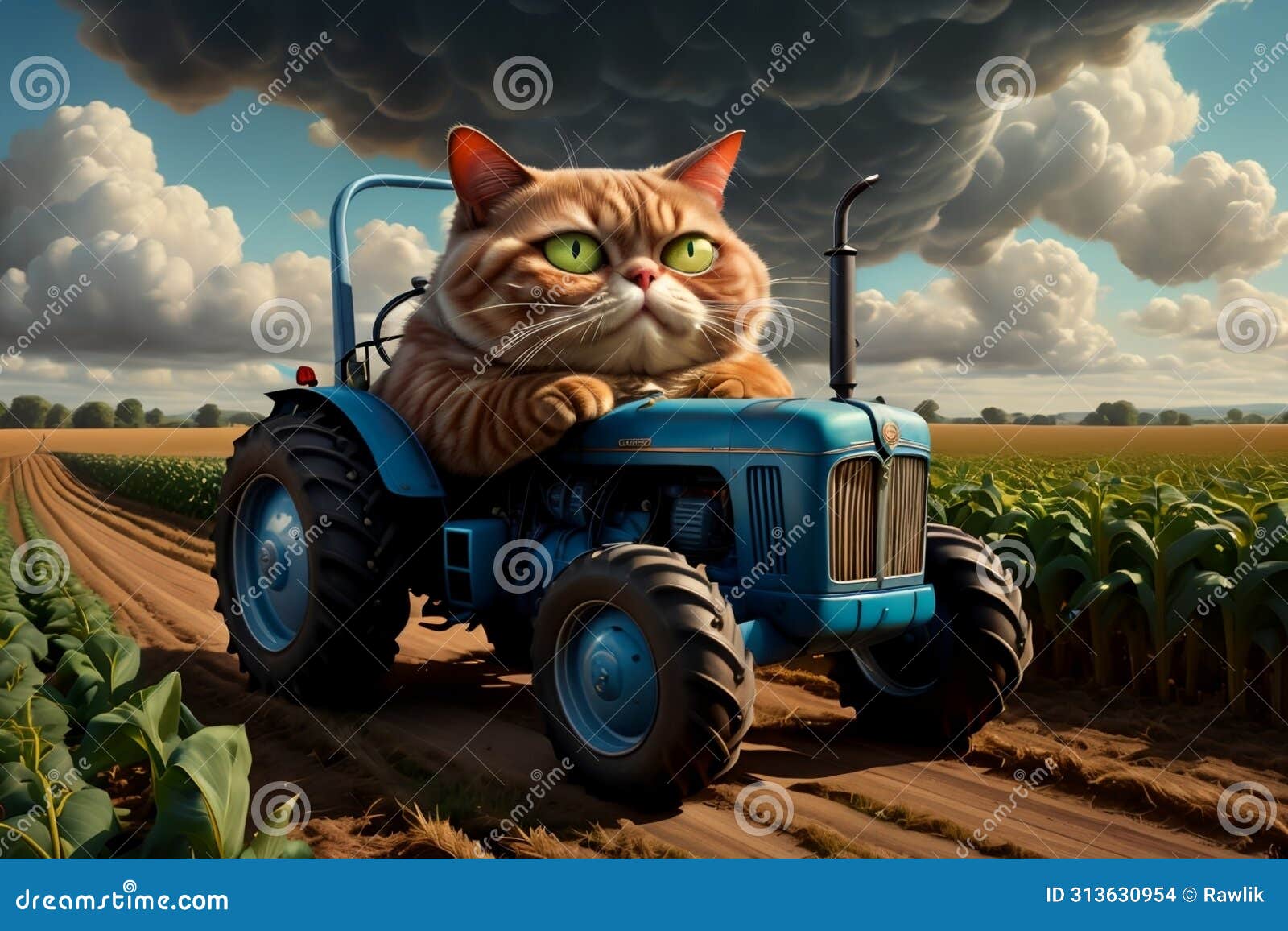 Hardworking Cat Driving a Tractor in the Field, Tractor Driver Stock ...