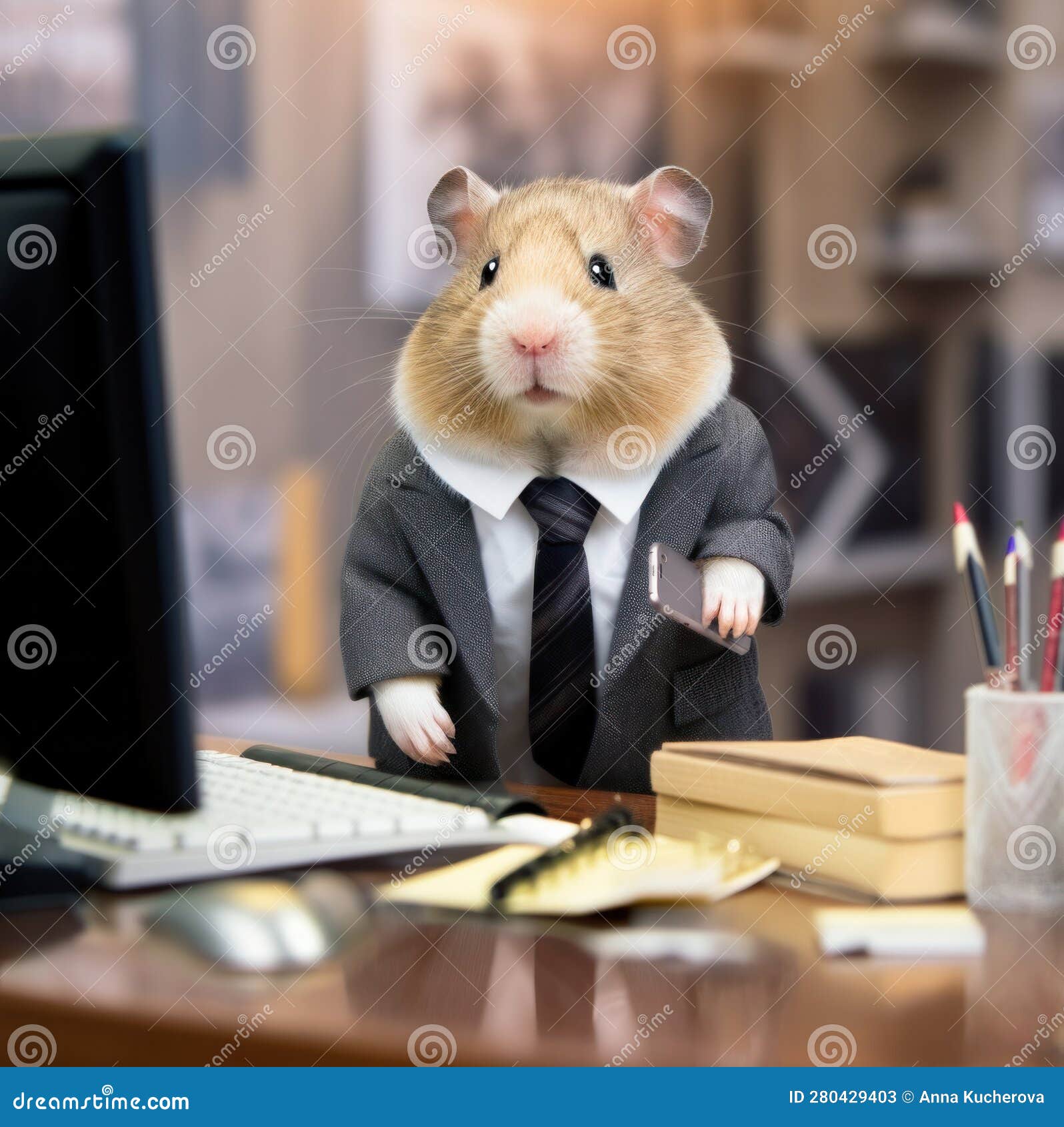 Hardworking Hamster In Business Suit At Work In The Office With Its ...