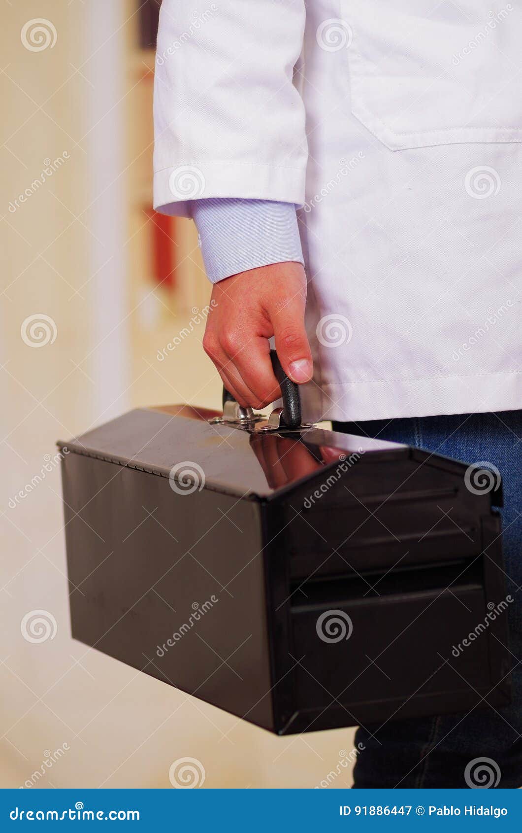 Hardworking Man Holding a Black Tool Box Stock Image - Image of hand ...