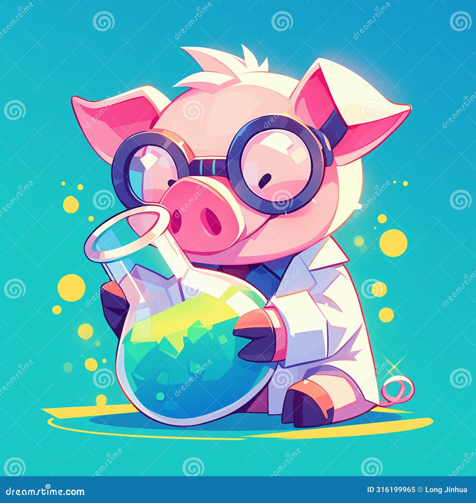 A Hardworking Pig Scientist Cartoon Style Stock Vector - Illustration ...