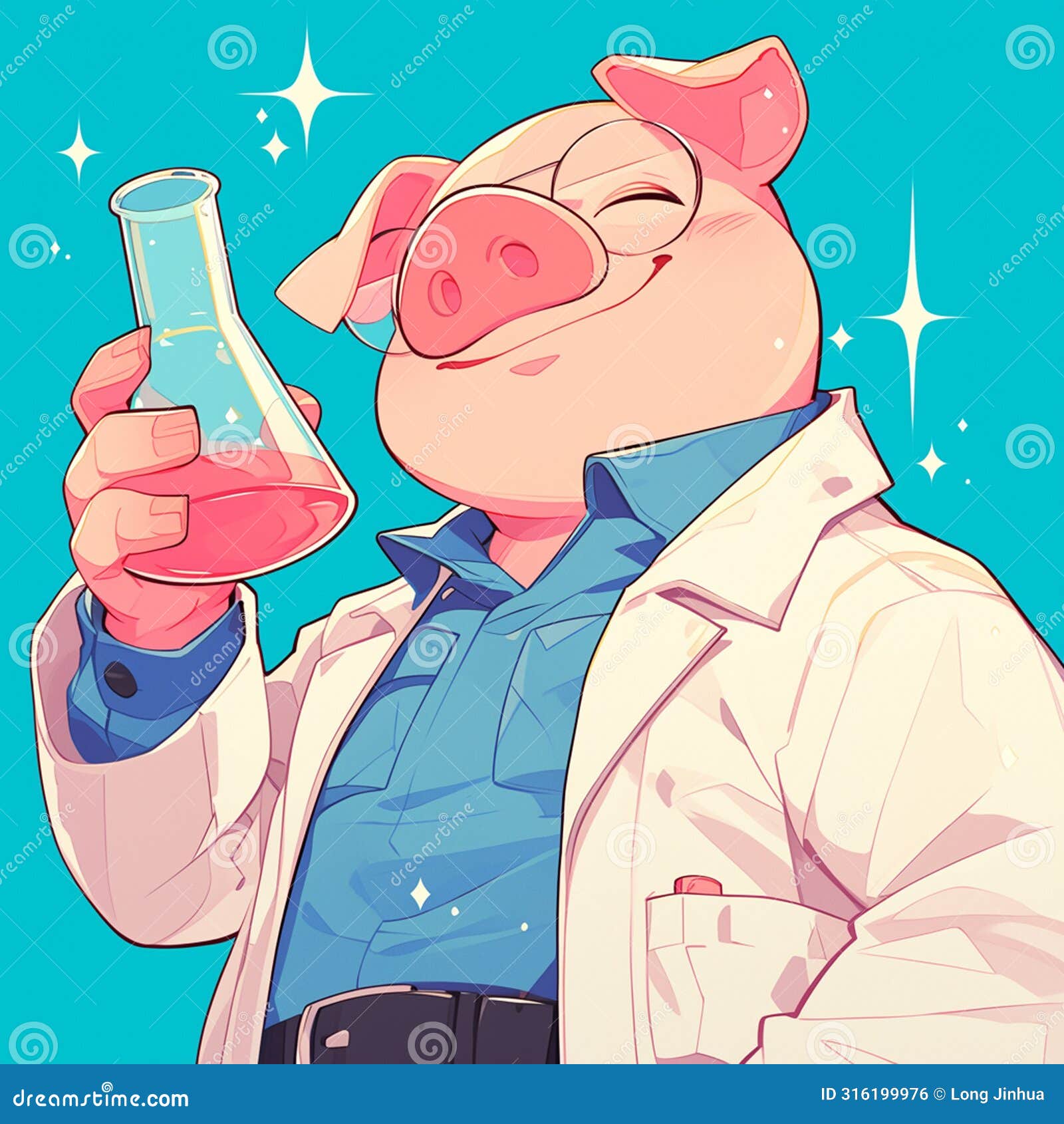 A Hardworking Pig Scientist Cartoon Style Stock Vector - Illustration ...