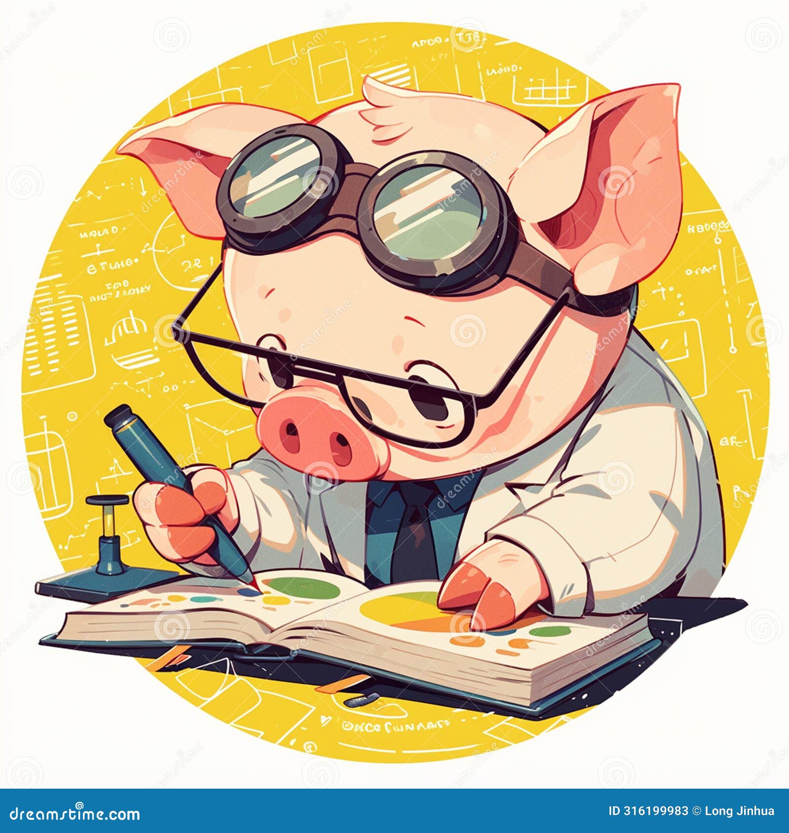 A Hardworking Pig Scientist Cartoon Style Stock Vector - Illustration ...