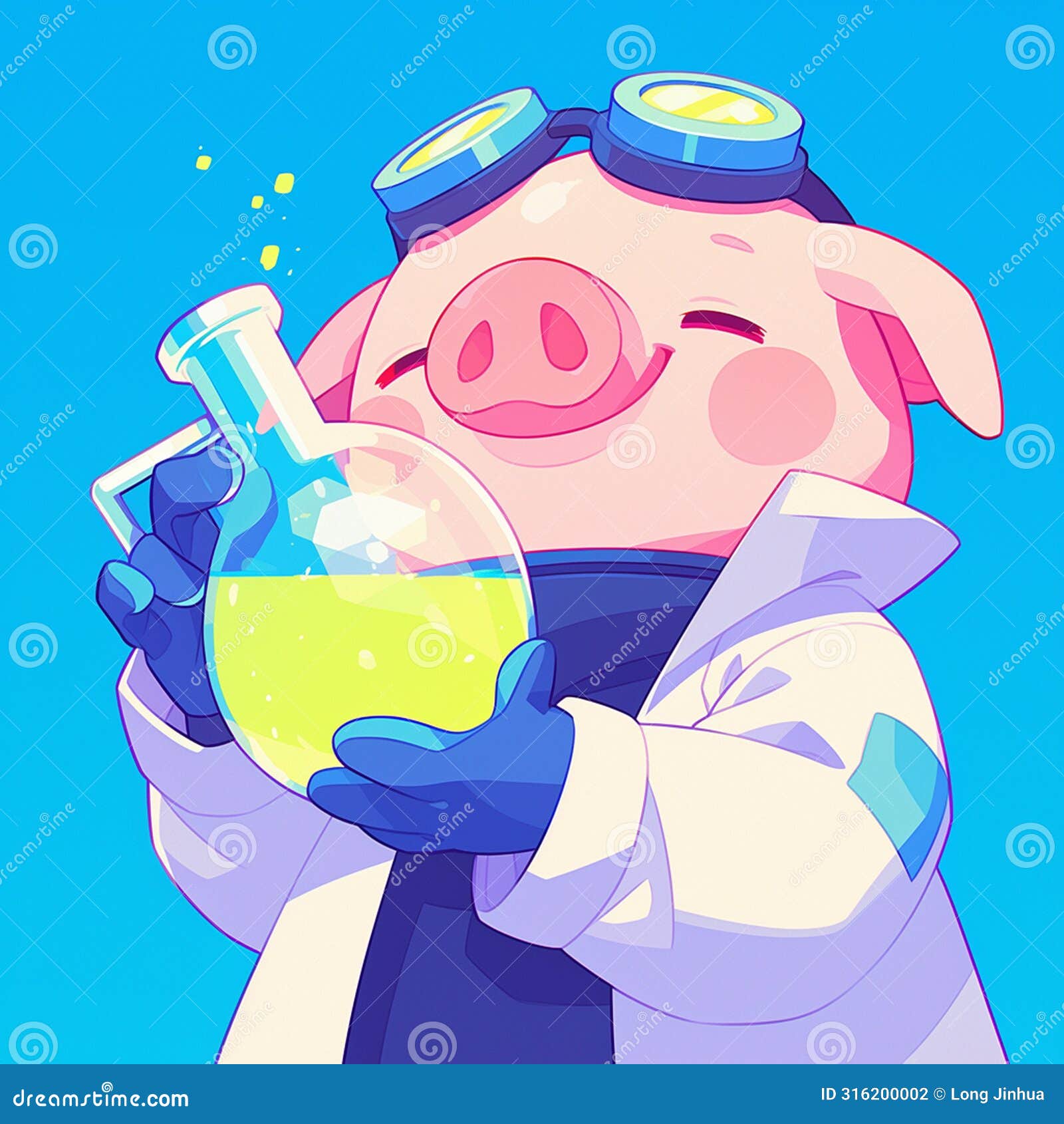 A Hardworking Pig Scientist Cartoon Style Stock Vector - Illustration ...
