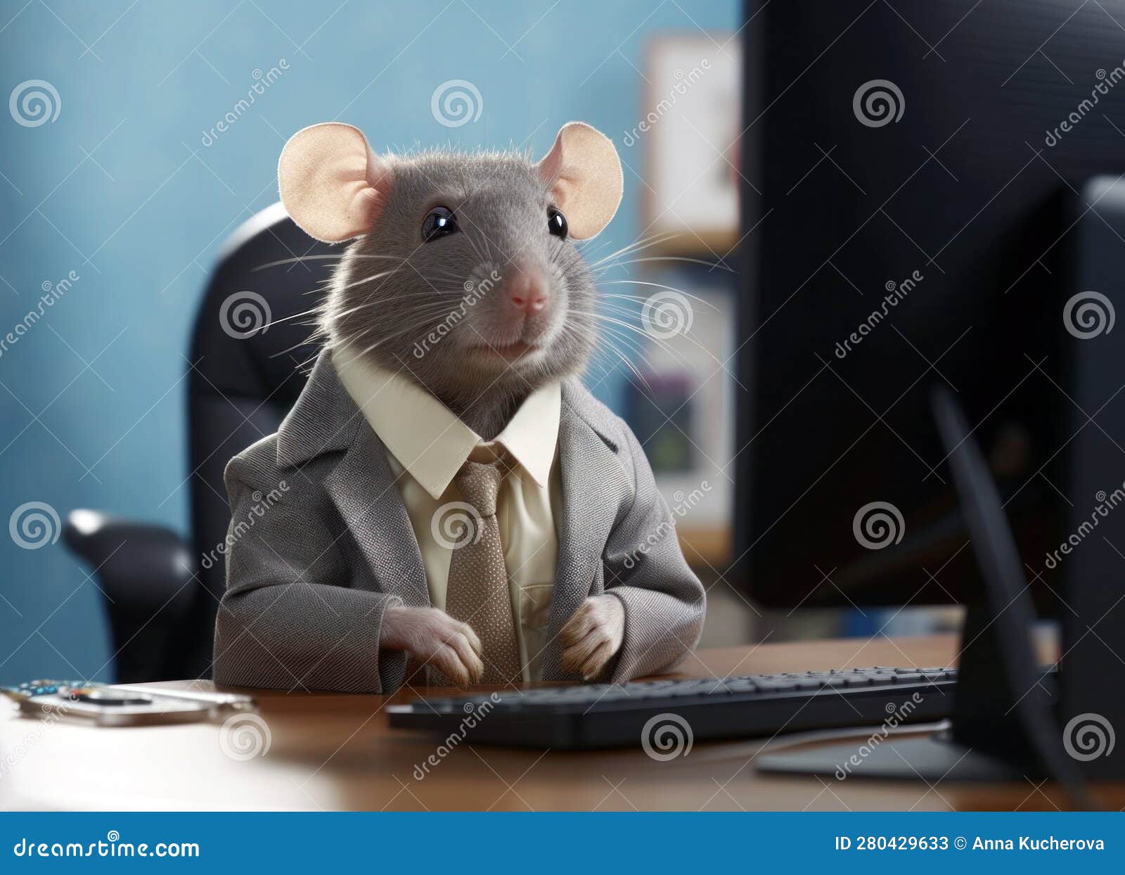 Hardworking Rat Wearing Suit Working On Its Computer At Office ...