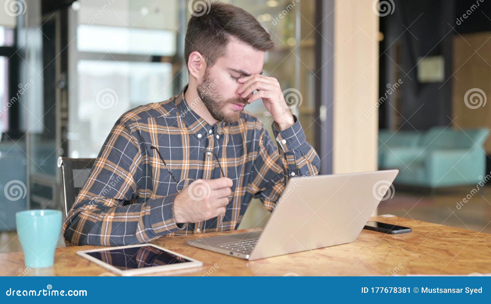 The Hardworking Young Designer Having Headache in Office Stock Image ...