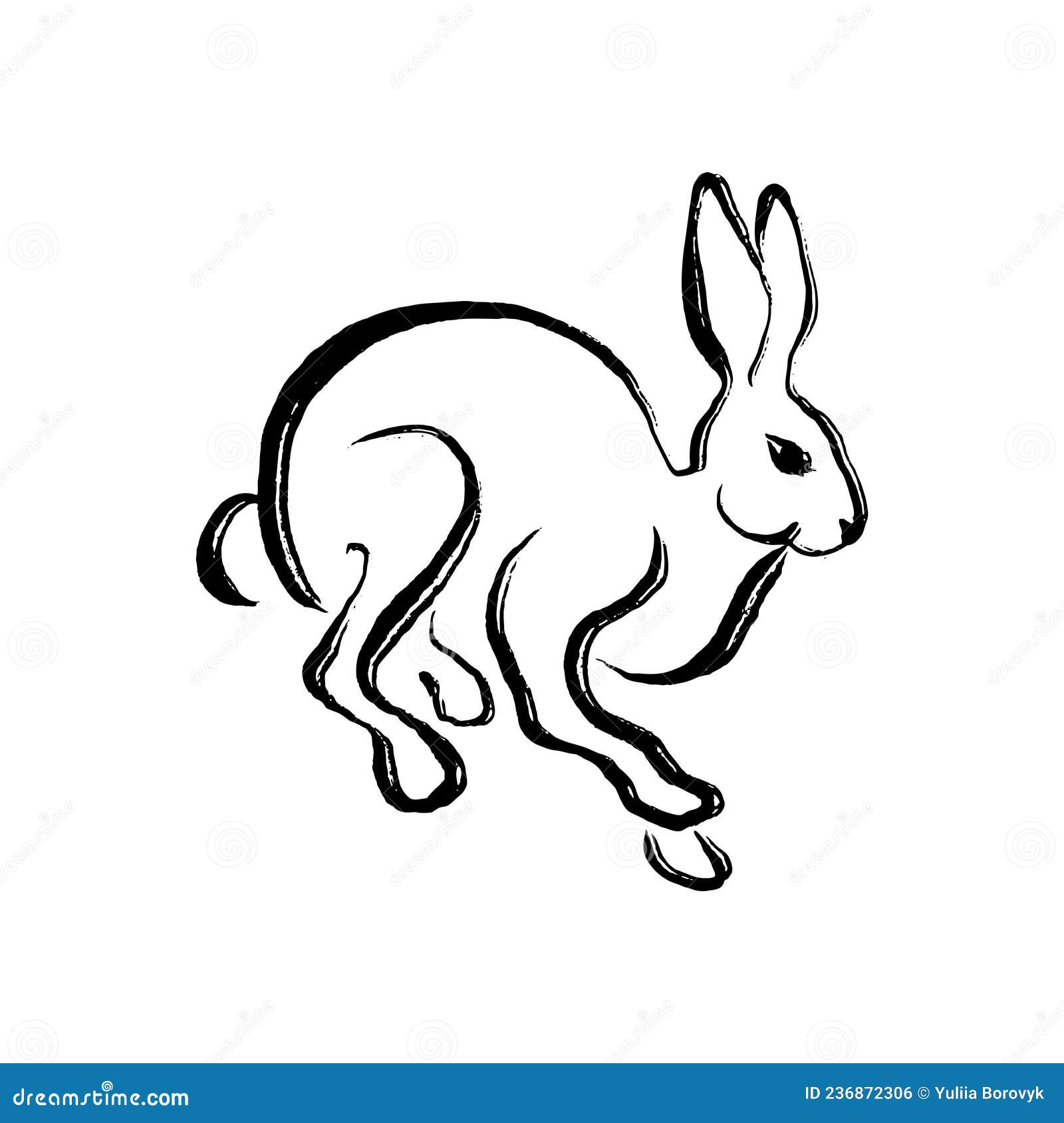 Hare Drawing in the Technique of One Ink Stroke. Brush and Paint ...