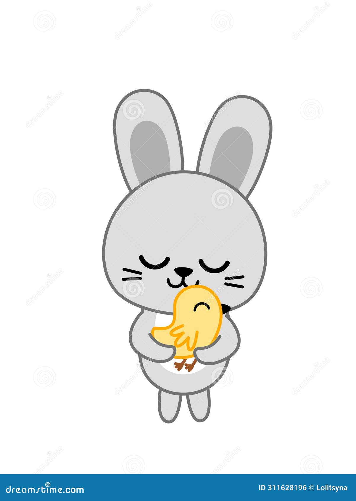 Hare is Hugging Chick. Easter Bunny and Yellow Nestling. Cartoon ...