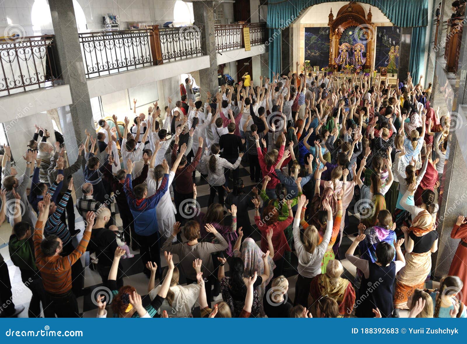 Hare Krishnas Praying in a Temple, Their Hands Up Editorial Stock Photo ...
