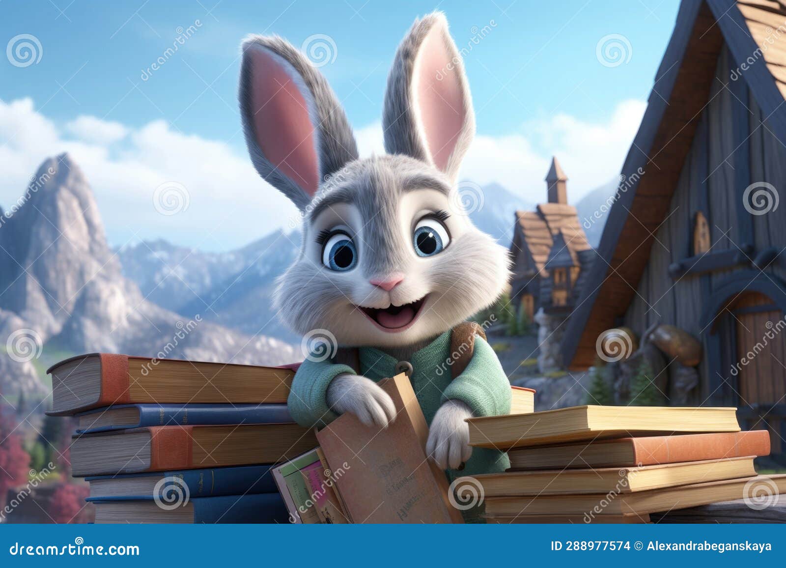 The Hare is Standing in the Library with Books Stock Illustration ...