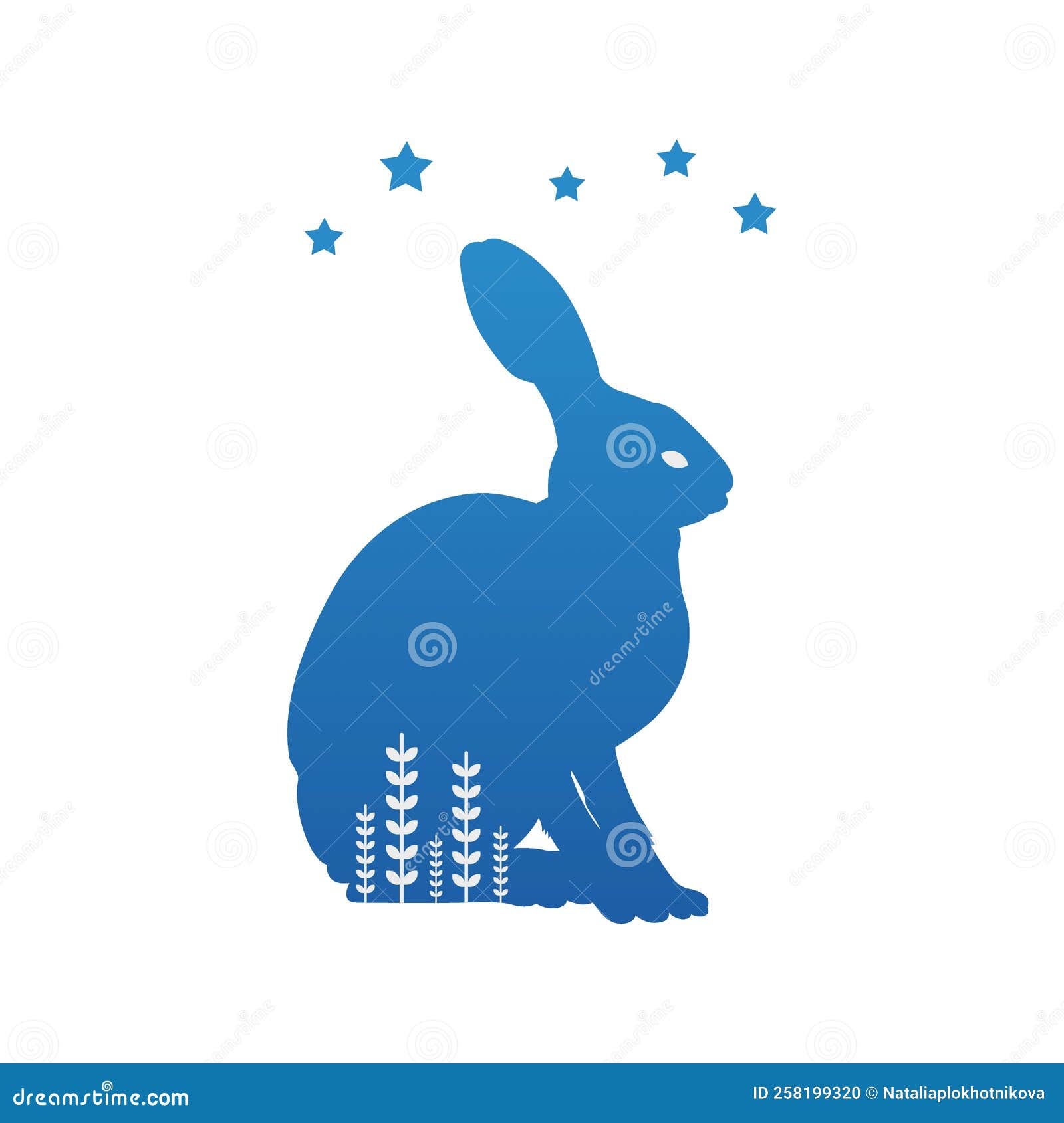 Hare. Stylized Silhouette of a Blue Rabbit Under the Stars. Flat Style ...