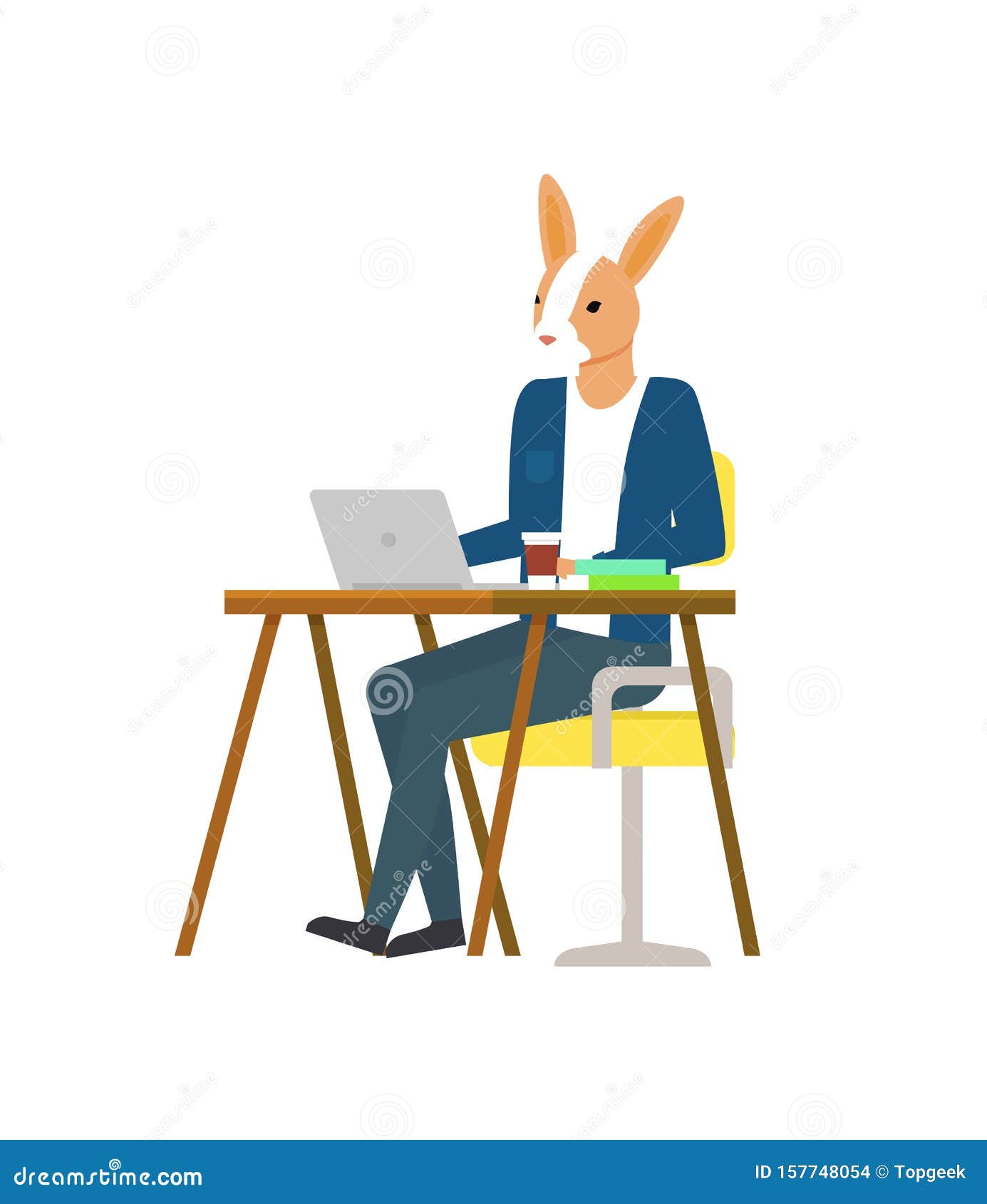 Hare Working on Laptop Sitting at Table and Typing Stock Vector ...
