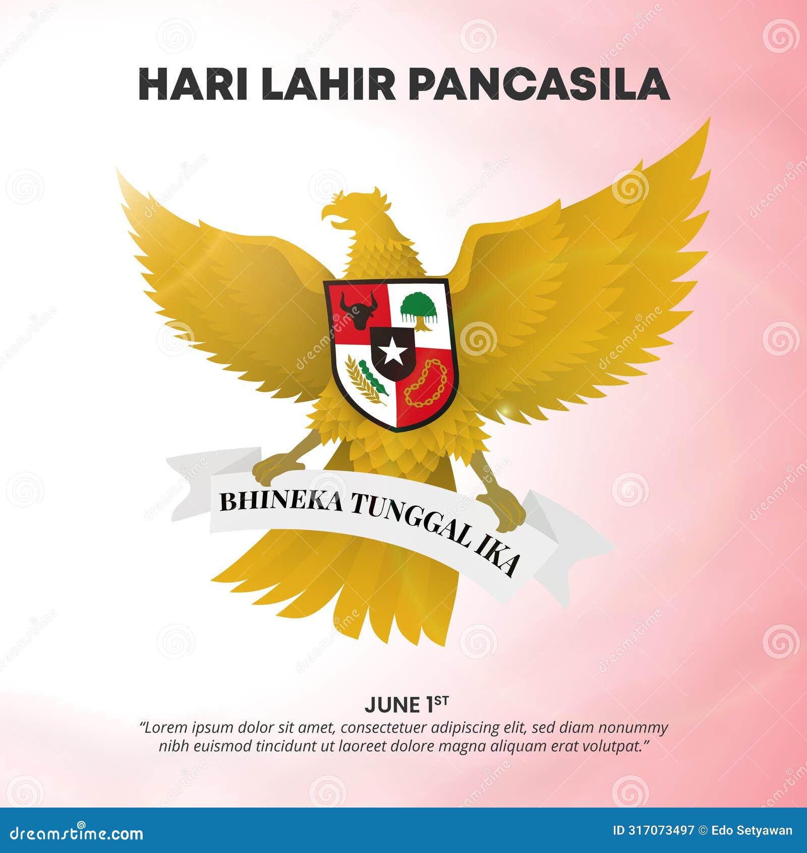 Hari Lahir Pancasila or Pancasila Birthday with a Flying Garuda Stock ...