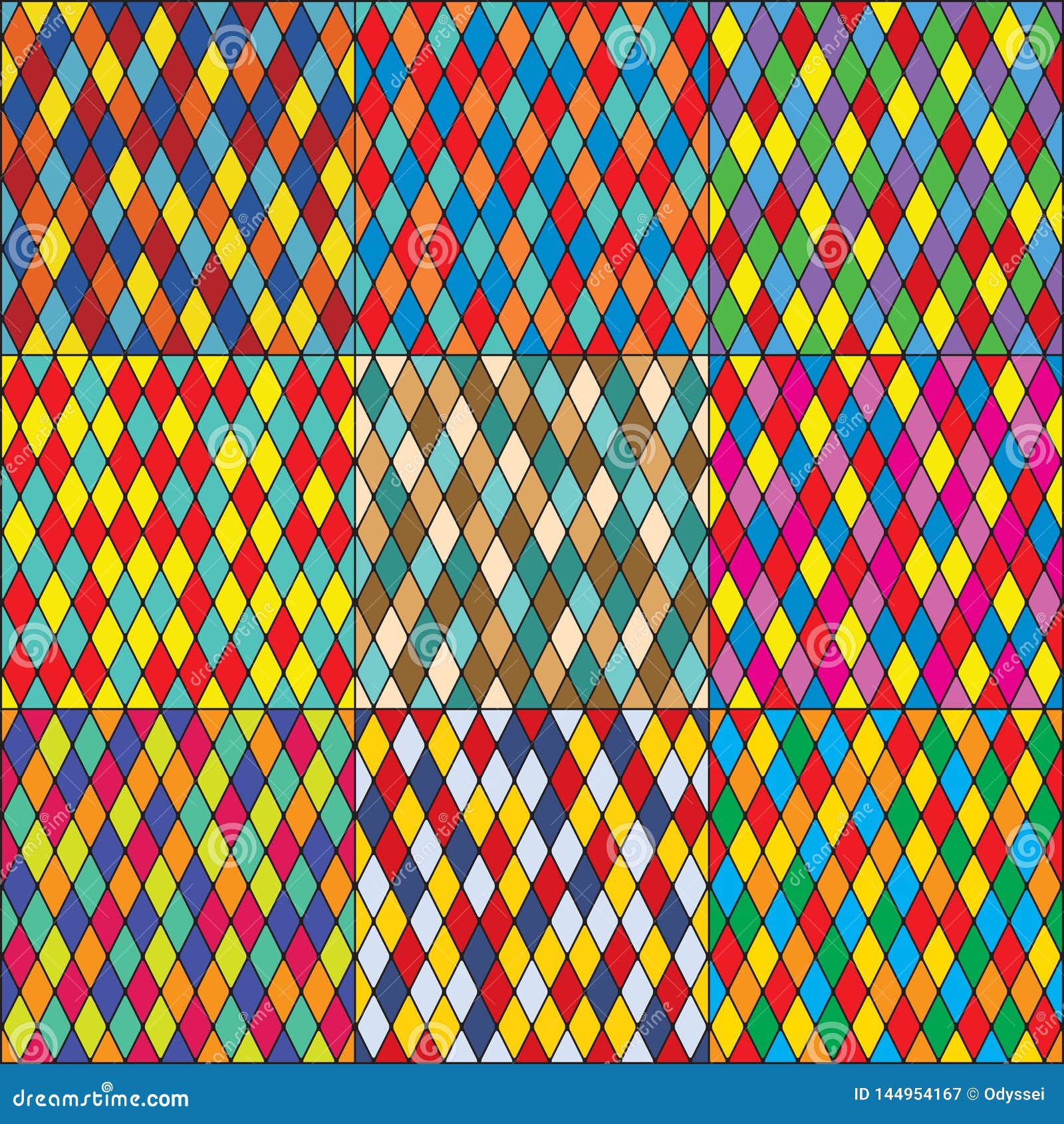 Harlequin S Polychromatic Mosaic Patchwork, Multi-colored Seamless Patterns, Set of Colorful ...