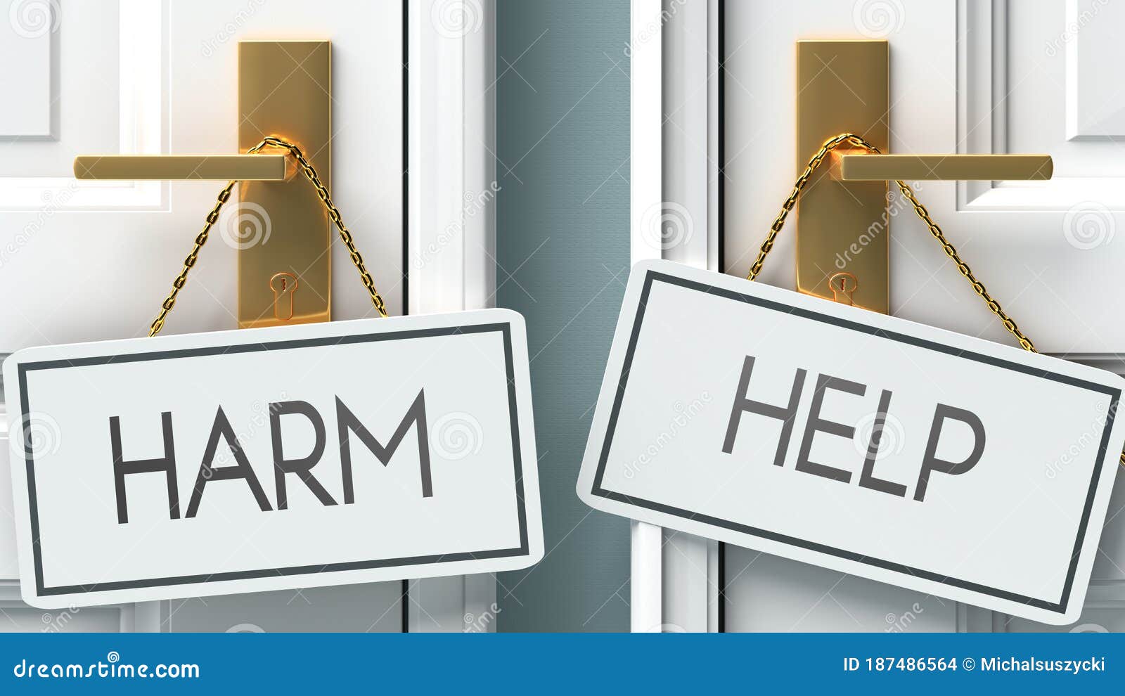 Harm and Help As a Choice - Pictured As Words Harm, Help on Doors To ...