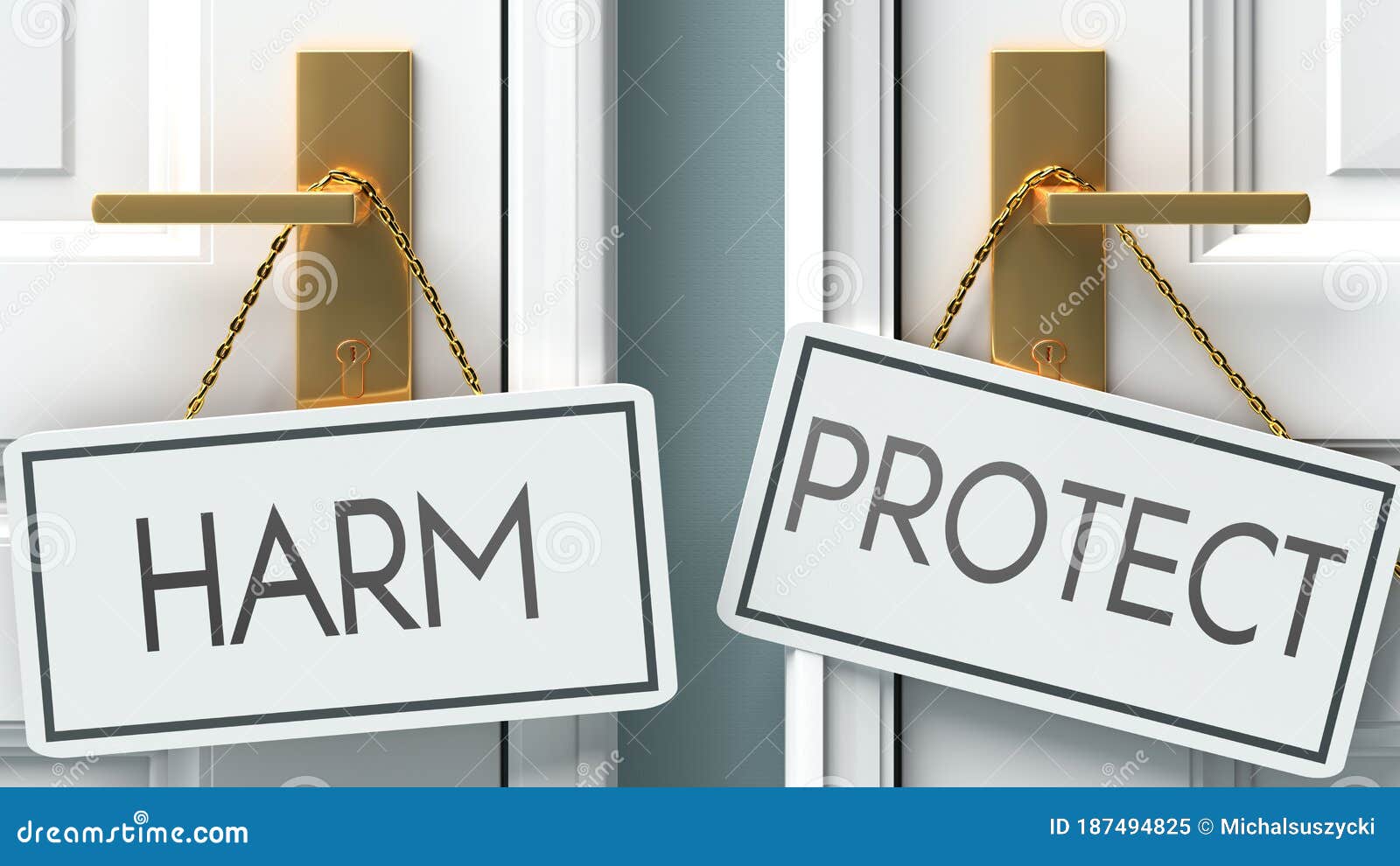Harm and Protect As a Choice - Pictured As Words Harm, Protect on Doors ...