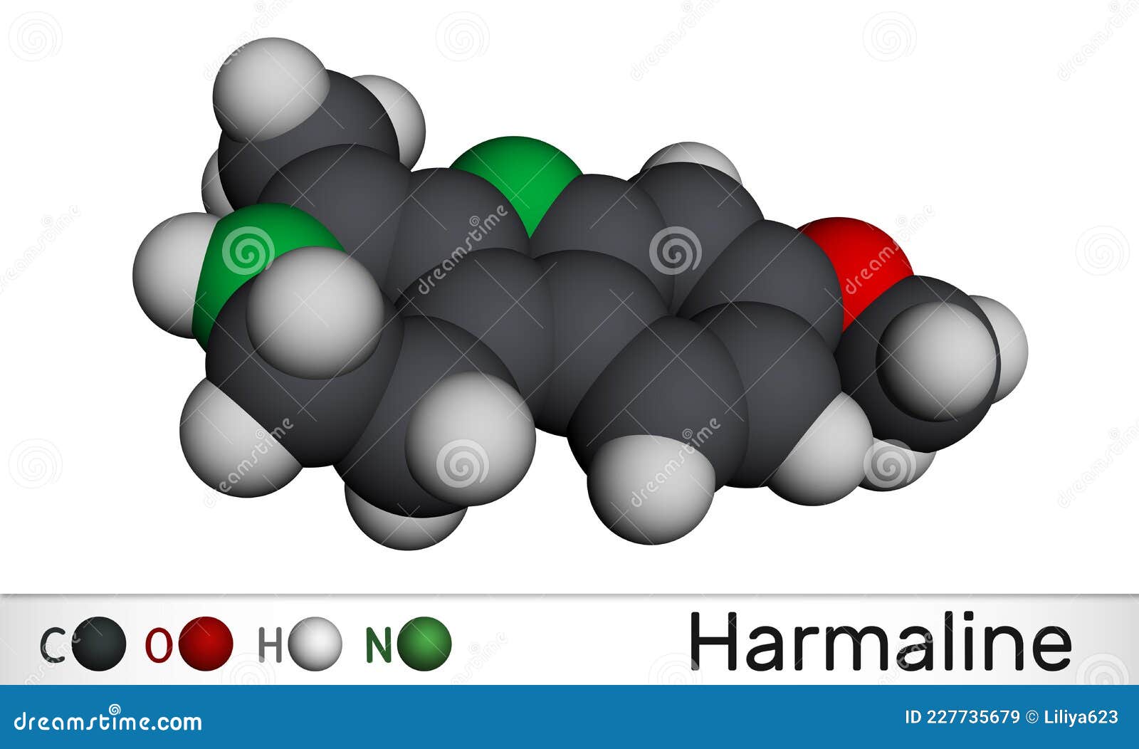 Harmaline Molecule. it is Fluorescent Indole Alkaloid. Molecular Model ...