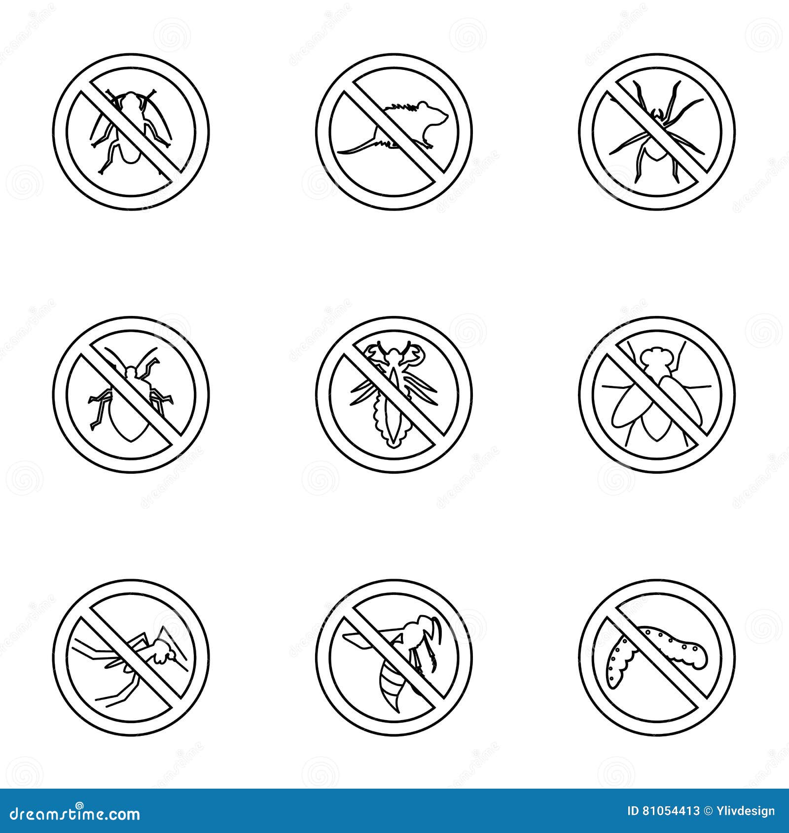 Harmful Insects Prohibition Signs, Moth, Mosquito, Diplura, Tick ...