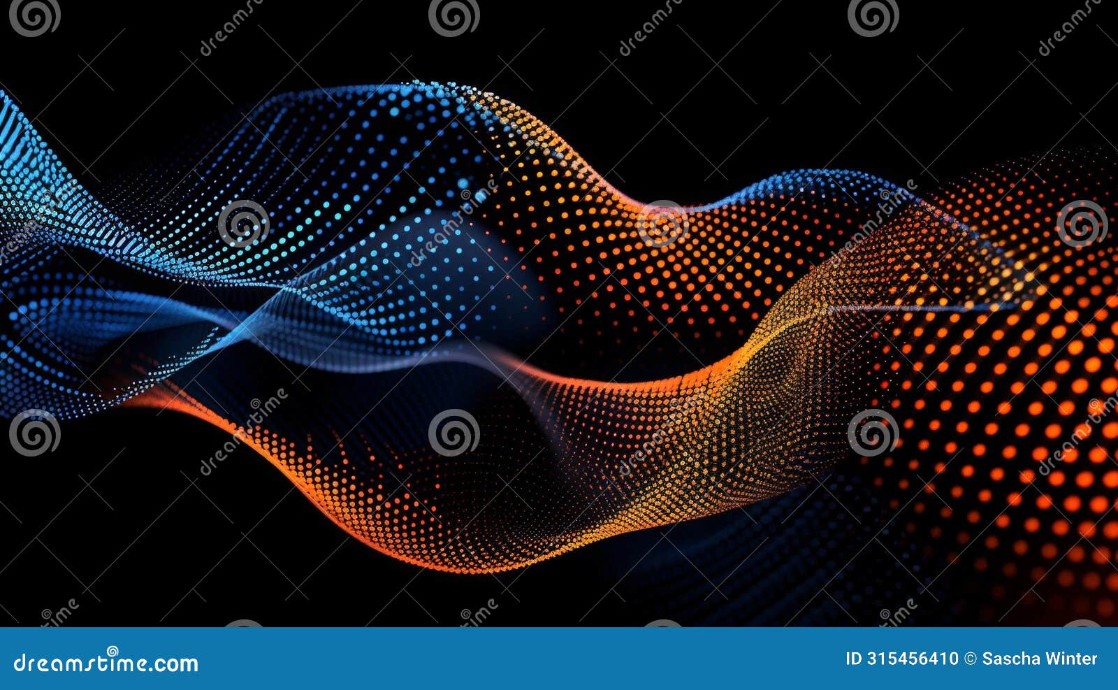 Harmonic Dot Flow: 3D Curves in Blue & Orange Gradient Light Stock Photo - Image of fusion ...
