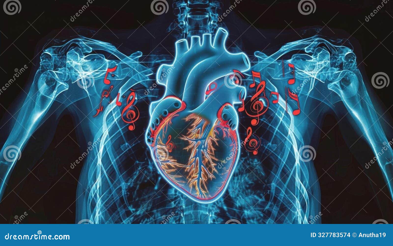 Harmonic Heartbeat: Musical Notes X-ray Artwork Stock Illustration ...