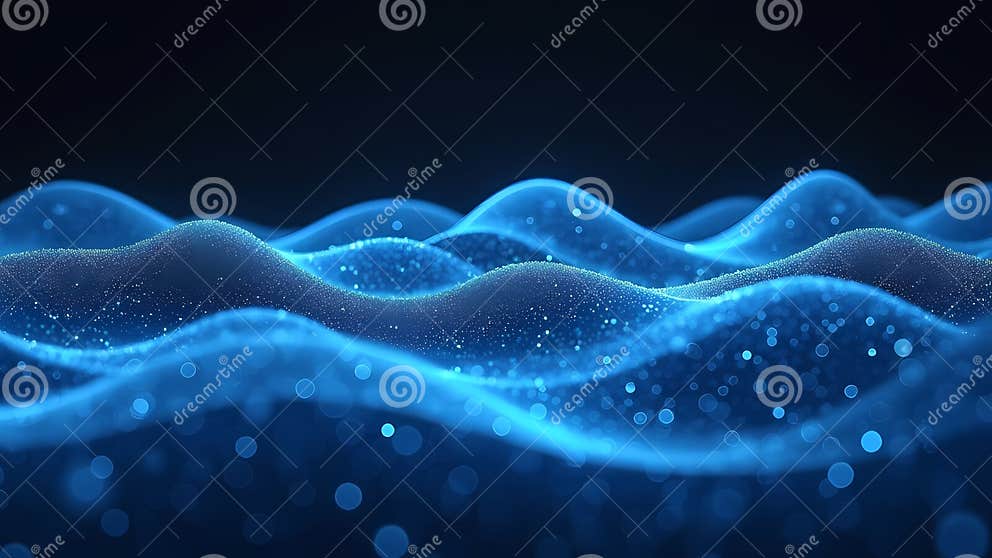 Harmonic Waves of Glowing Blue Light Deep Black Void Stock Image ...