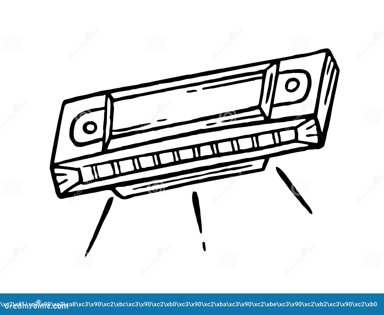 Harmonica Musical Instrument Style Hand Drawn. Vector Black and White ...