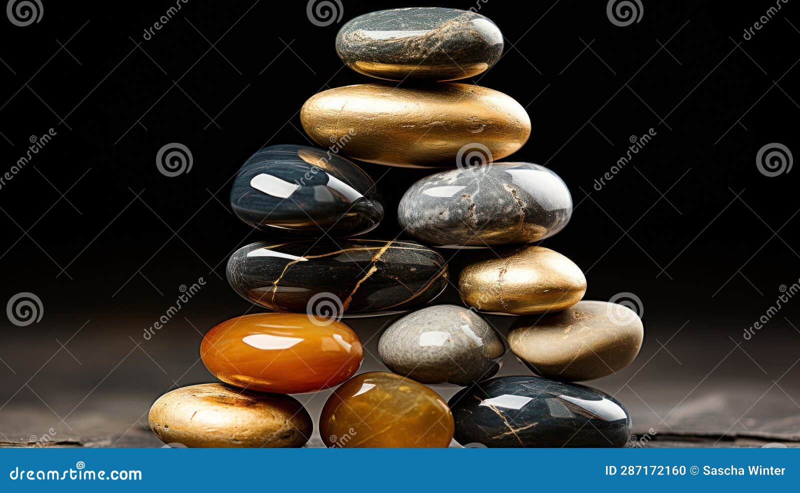 Harmonious Balance: Impossibly Stacked Zen Rocks In Black Gold And ...