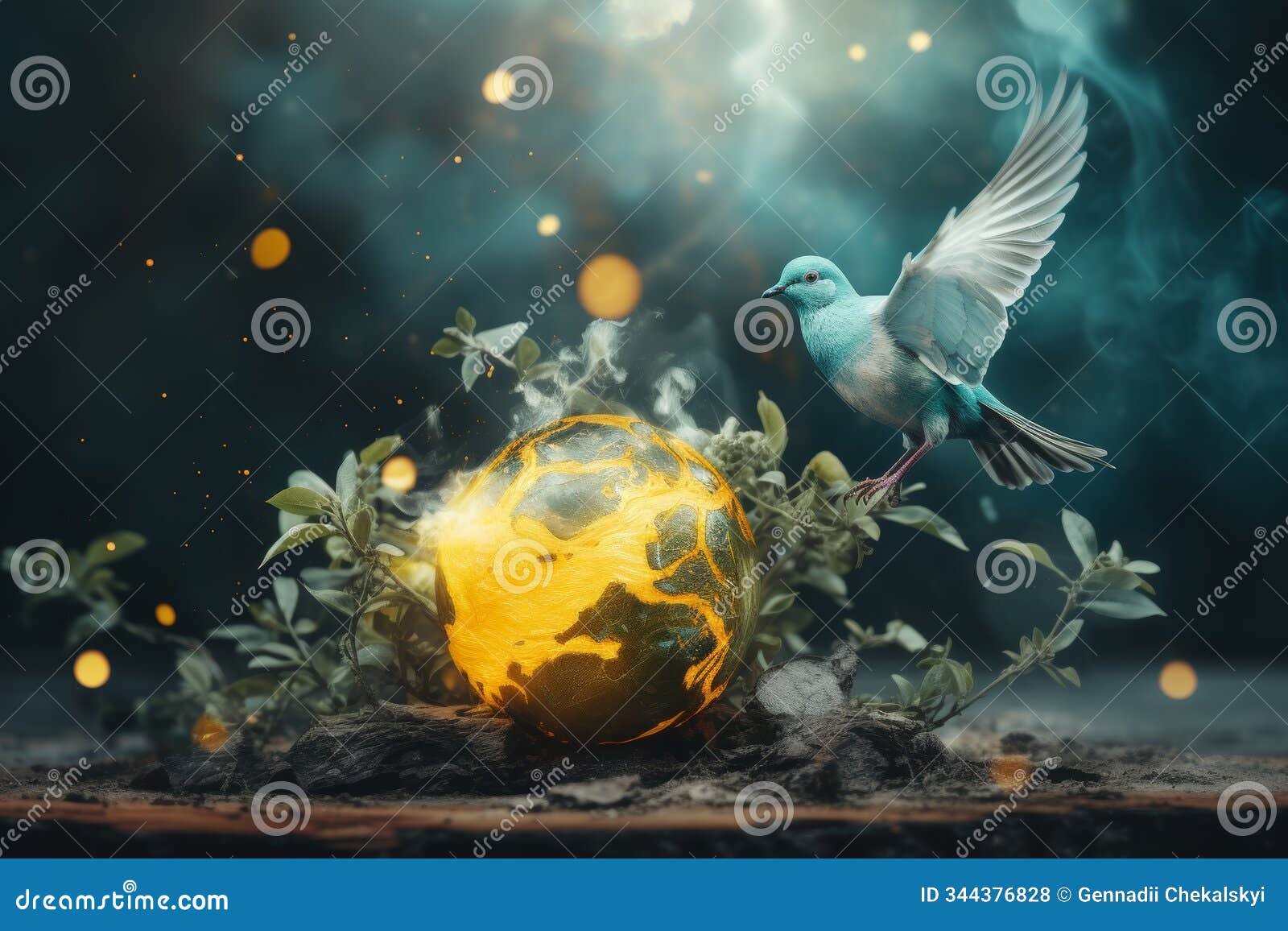 A Harmonious Blend of Peace Symbols Dove, Olive Branch, and Globe ...