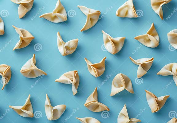 Assorted Dumplings Arranged on a Light Blue Background Creating a ...