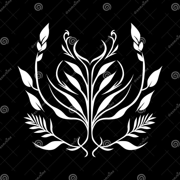 Harmonious Strands of Leaves and Stems in Black and White Stock ...