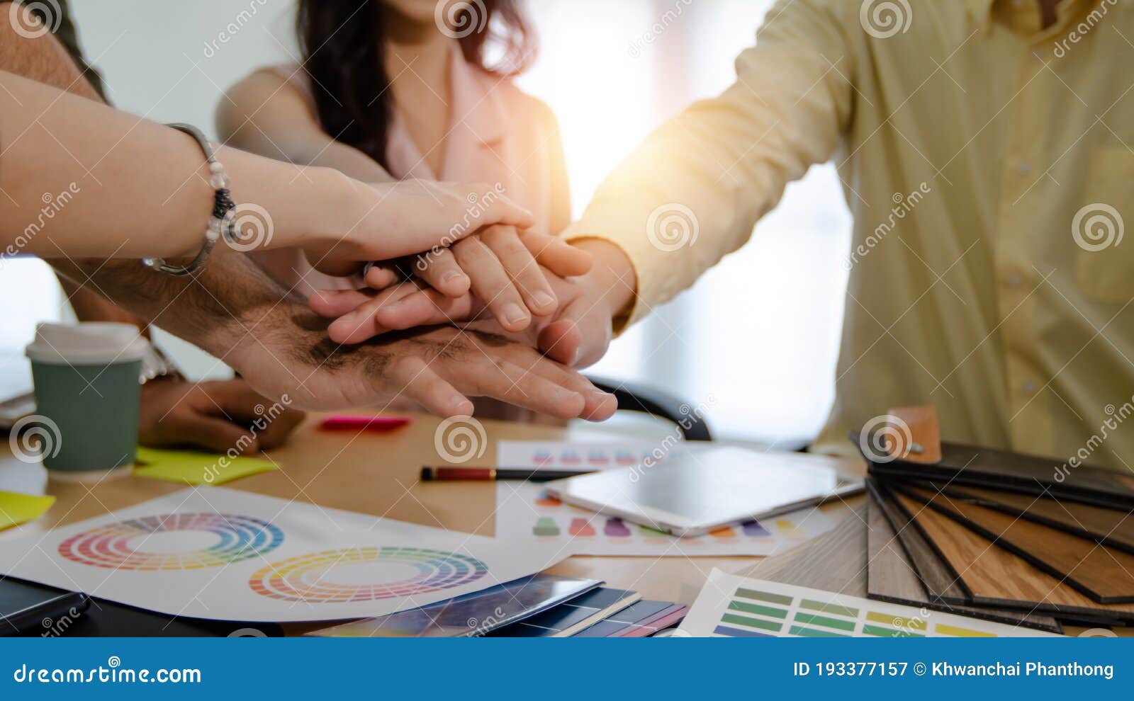Harmonious and Teamwork of Creative People Put Hand Over Partner after ...