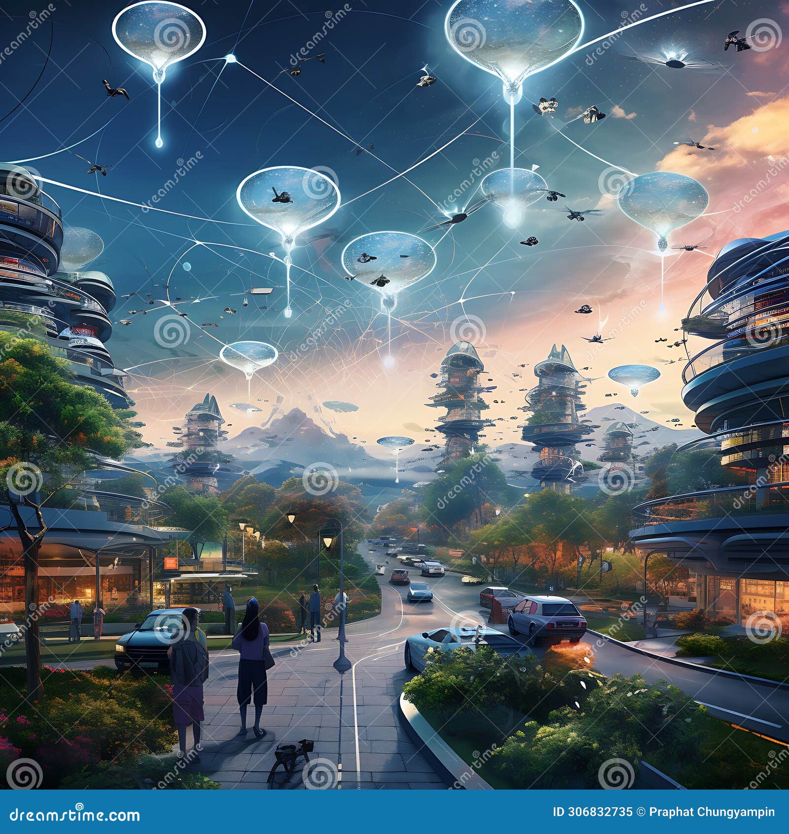 Harmonized Natural and Urban Elements in Future City Stock Image ...