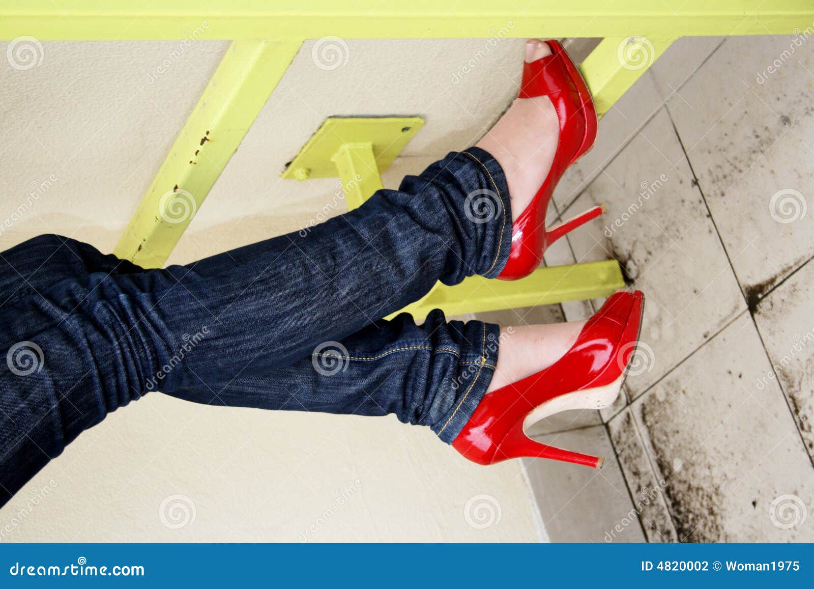 Harmonous Legs in Jeans and Red Shoes Stock Photo - Image of inches ...