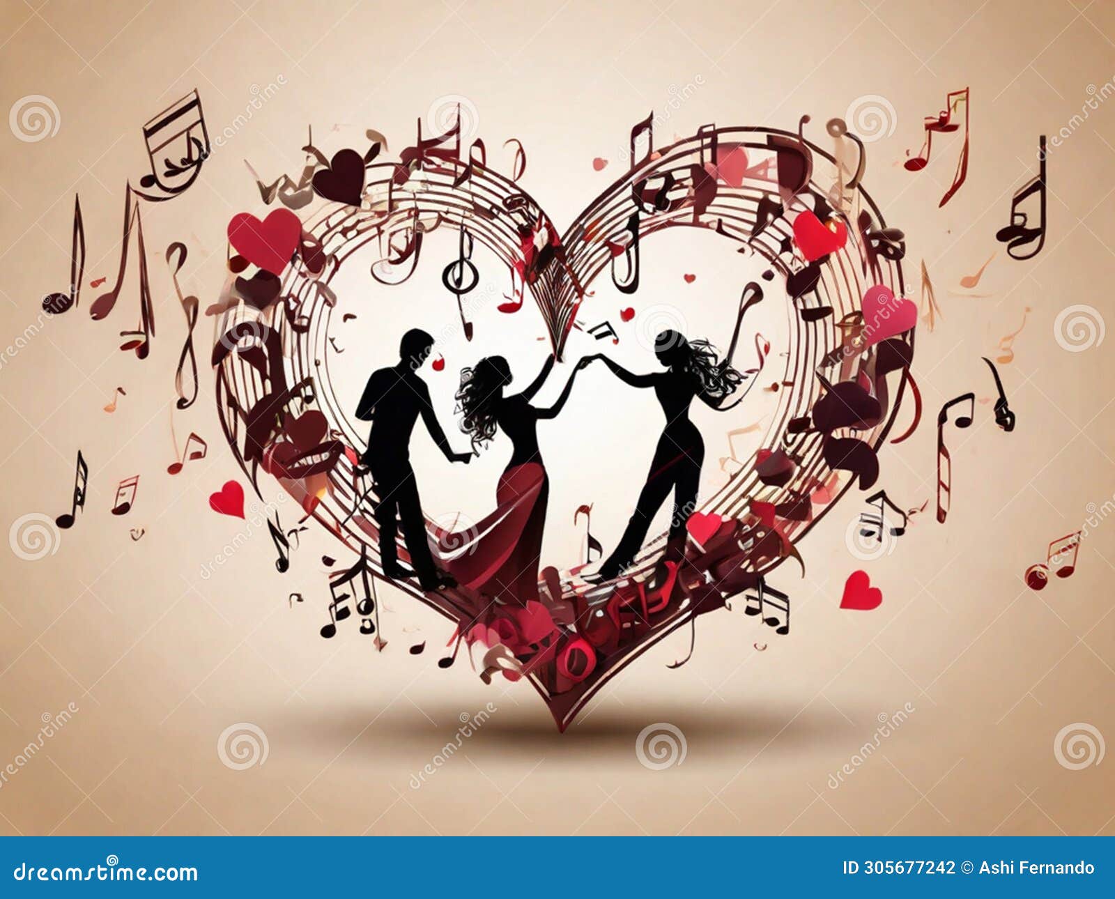 Harmony in Hearts: a Dance of Musical Notes Stock Illustration ...