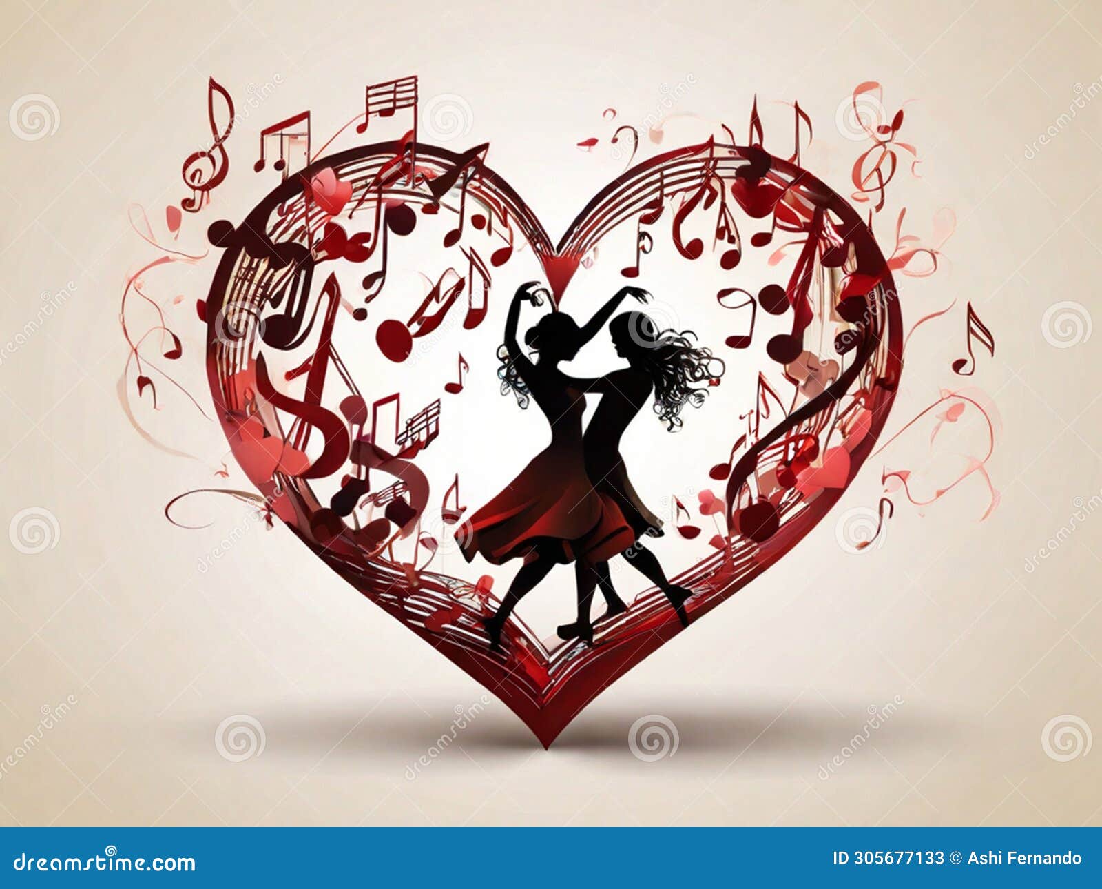 Harmony in Hearts: a Dance of Musical Notes Stock Illustration ...